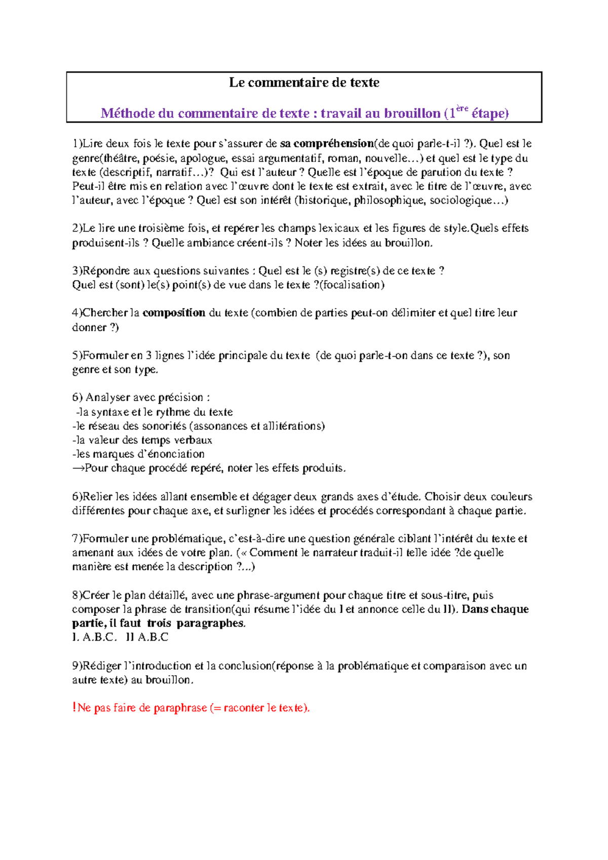 Le commentaire - Quel est le genre(théâtre, poésie, apologue, essai argumentatif, roman, - Studocu