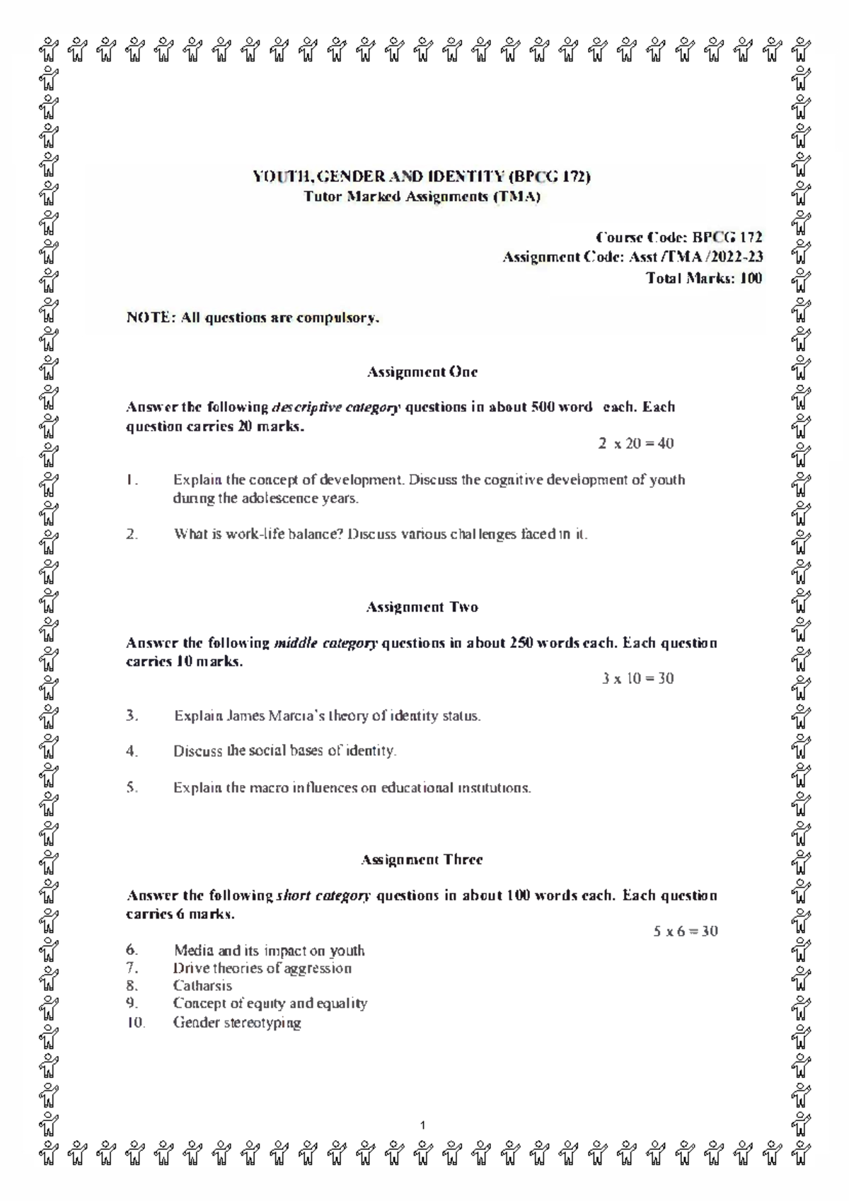 BPCG 172 EM 2022 23 - Bapch - YO TH, GENDER AND IDENTITY (BP G 172) Tutor Marked Assignments ...