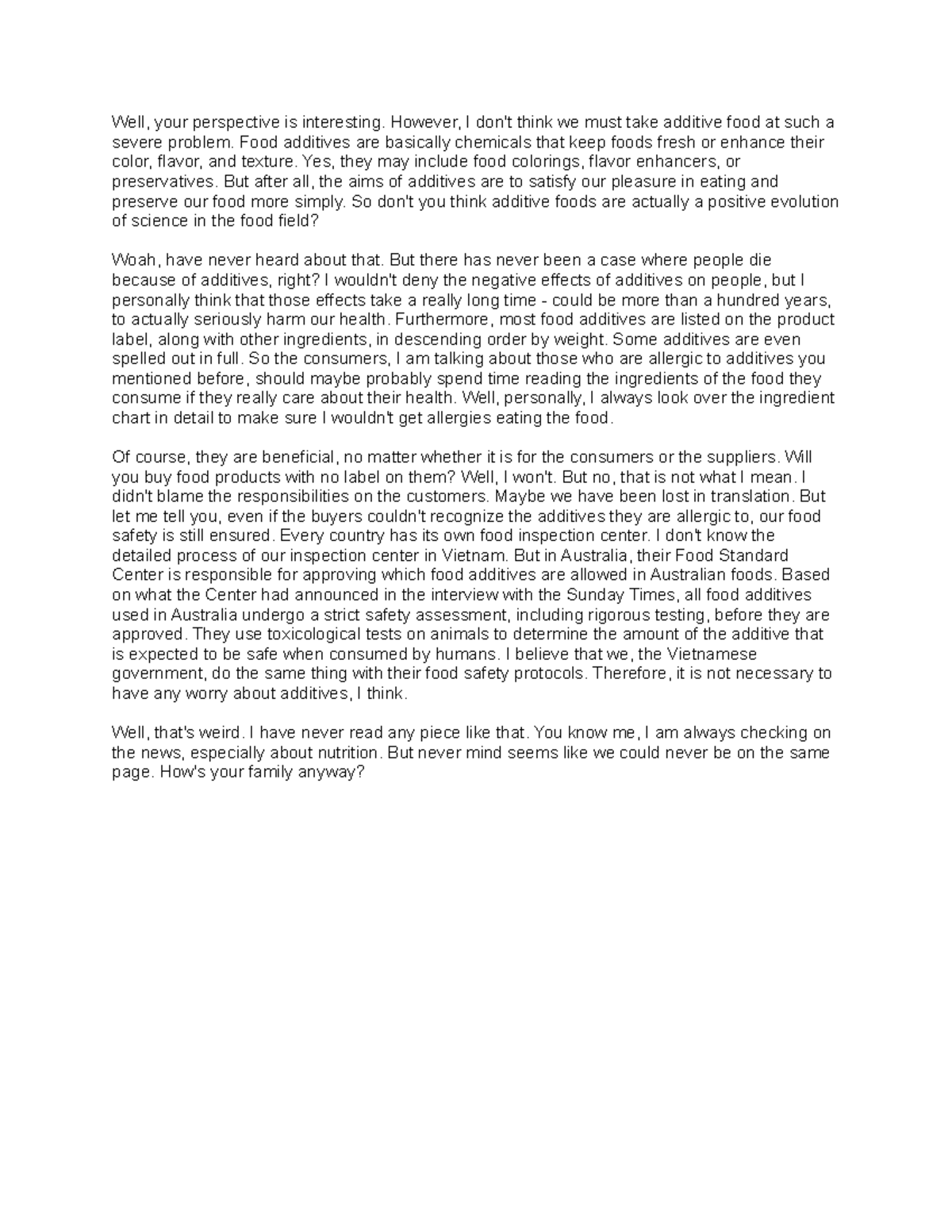 Argument conversation of the affects of science on food - level 5 ...