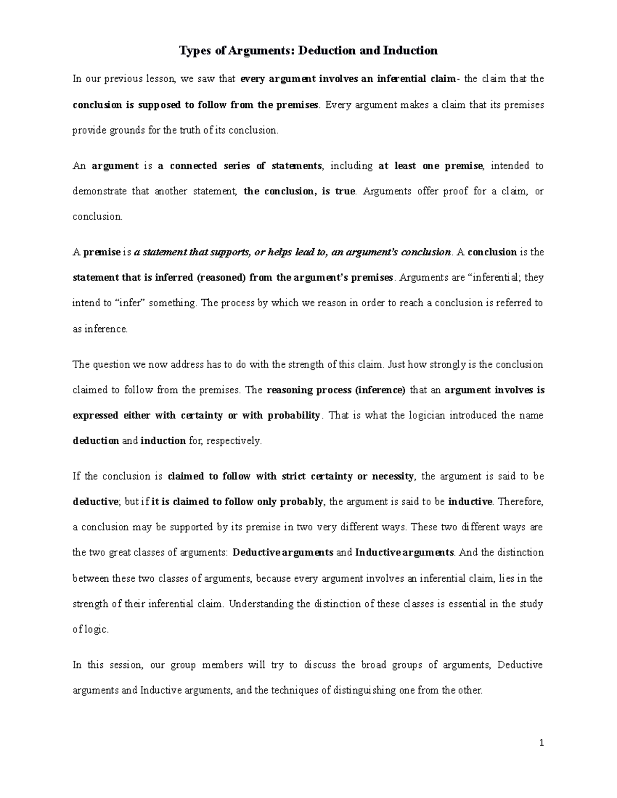 Types of Arguments - best - Types of Arguments: Deduction and Induction ...