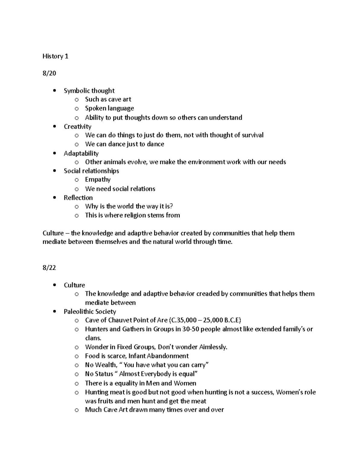 History 1 - Lecture notes - History 1 8/ Symbolic thought o Such as ...