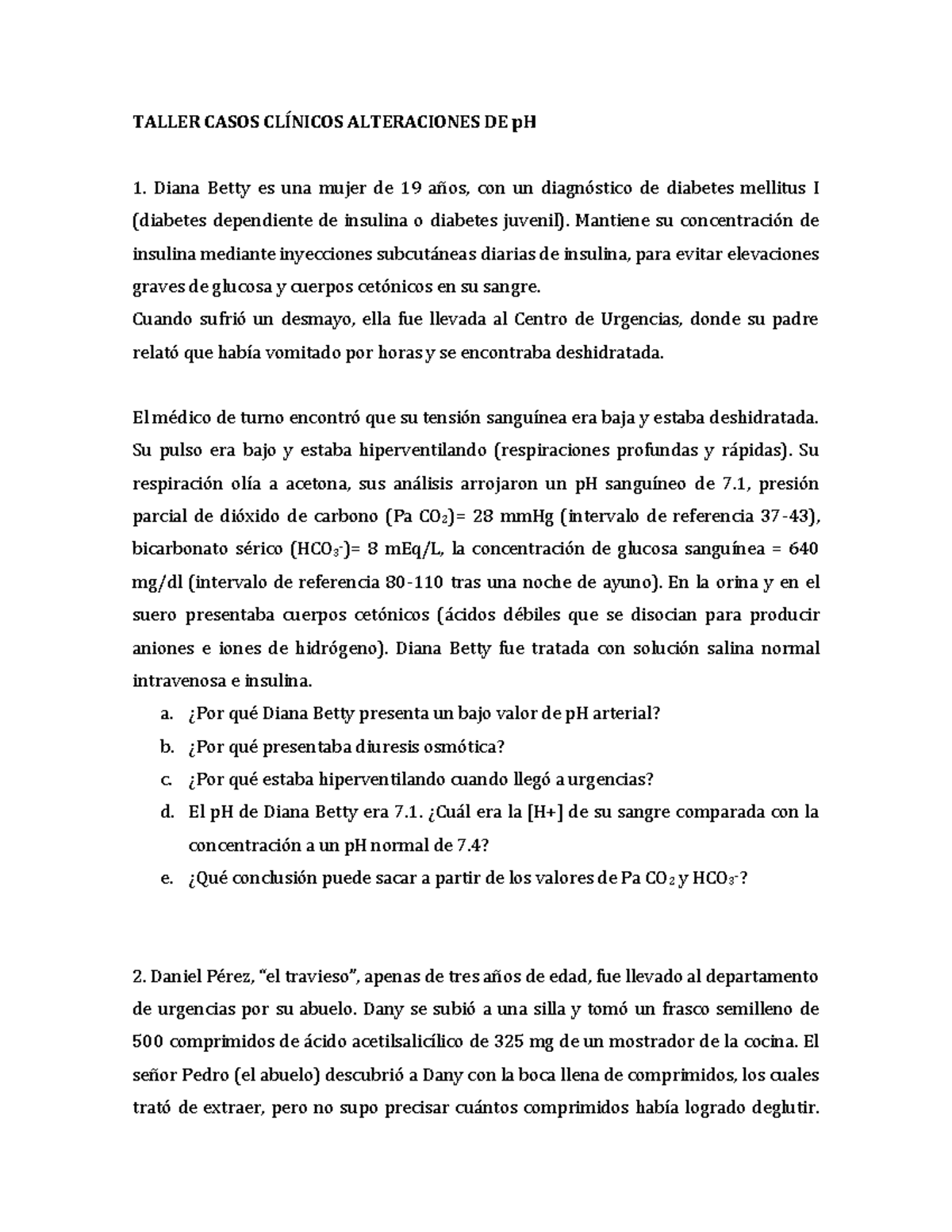 Casos Clínicos alteraciones de p H - Warning: TT: undefined function: 32 TALLER CASOS CLÍNICOS ...