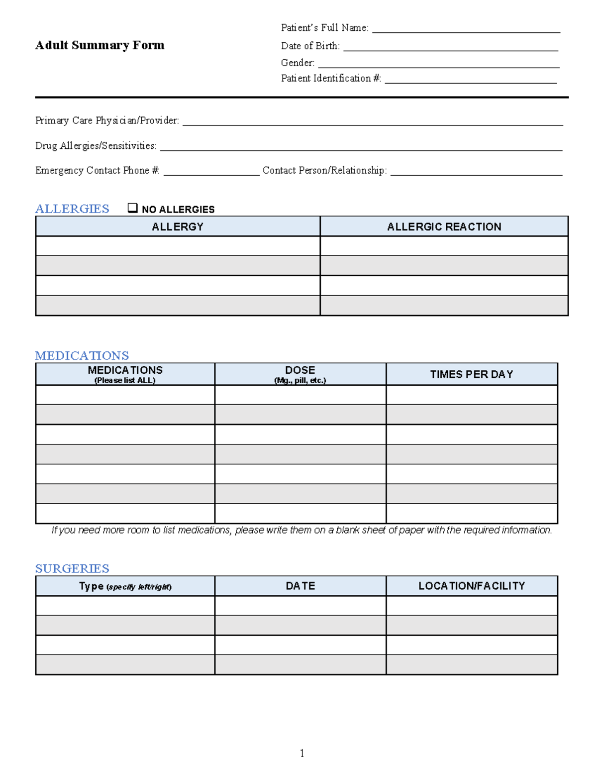 Medical Summary Form - prepare the document answer the questions below ...