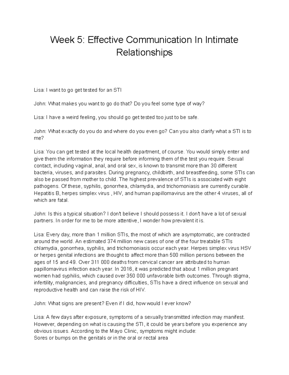 Week 5 - Notes - Week 5: Effective Communication In Intimate ...