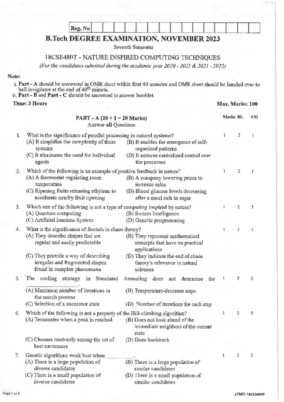 18CSE480T NICT 2023 Univ paper - Reg. No B DEGREE EXAMINATION, NOVEMBER 2023 Seventh Semester ...