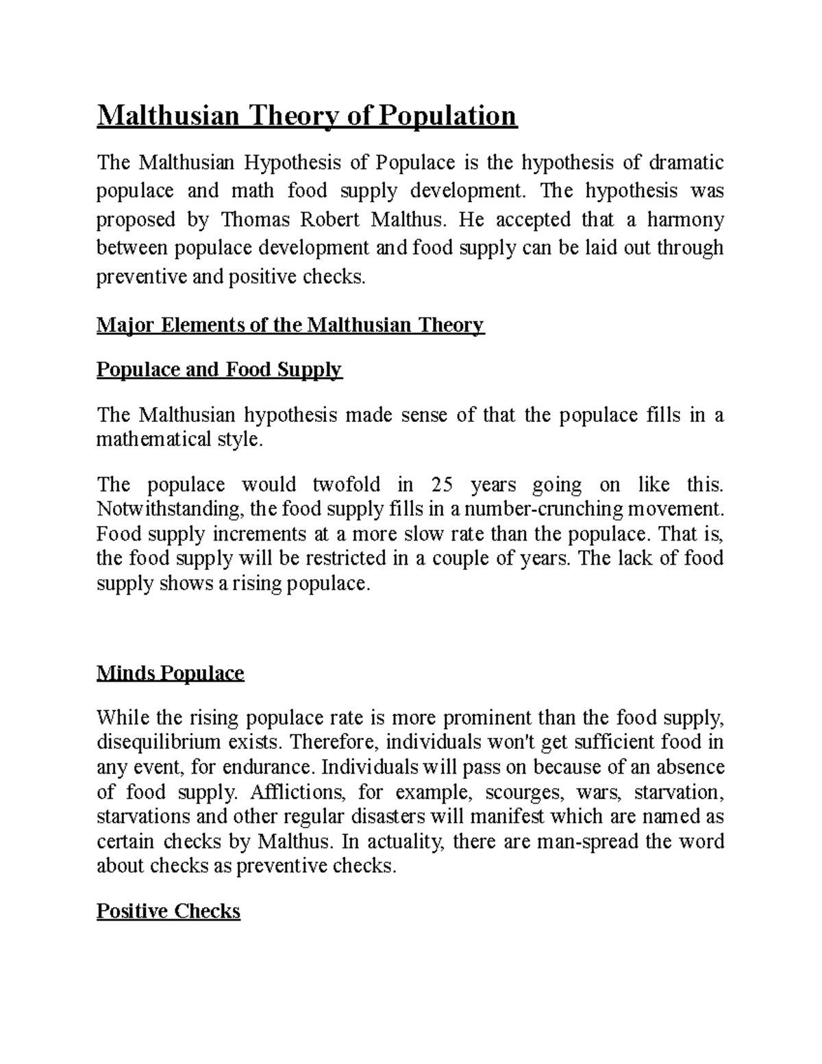 Malthusian Theory of Population - The hypothesis was proposed by Thomas ...