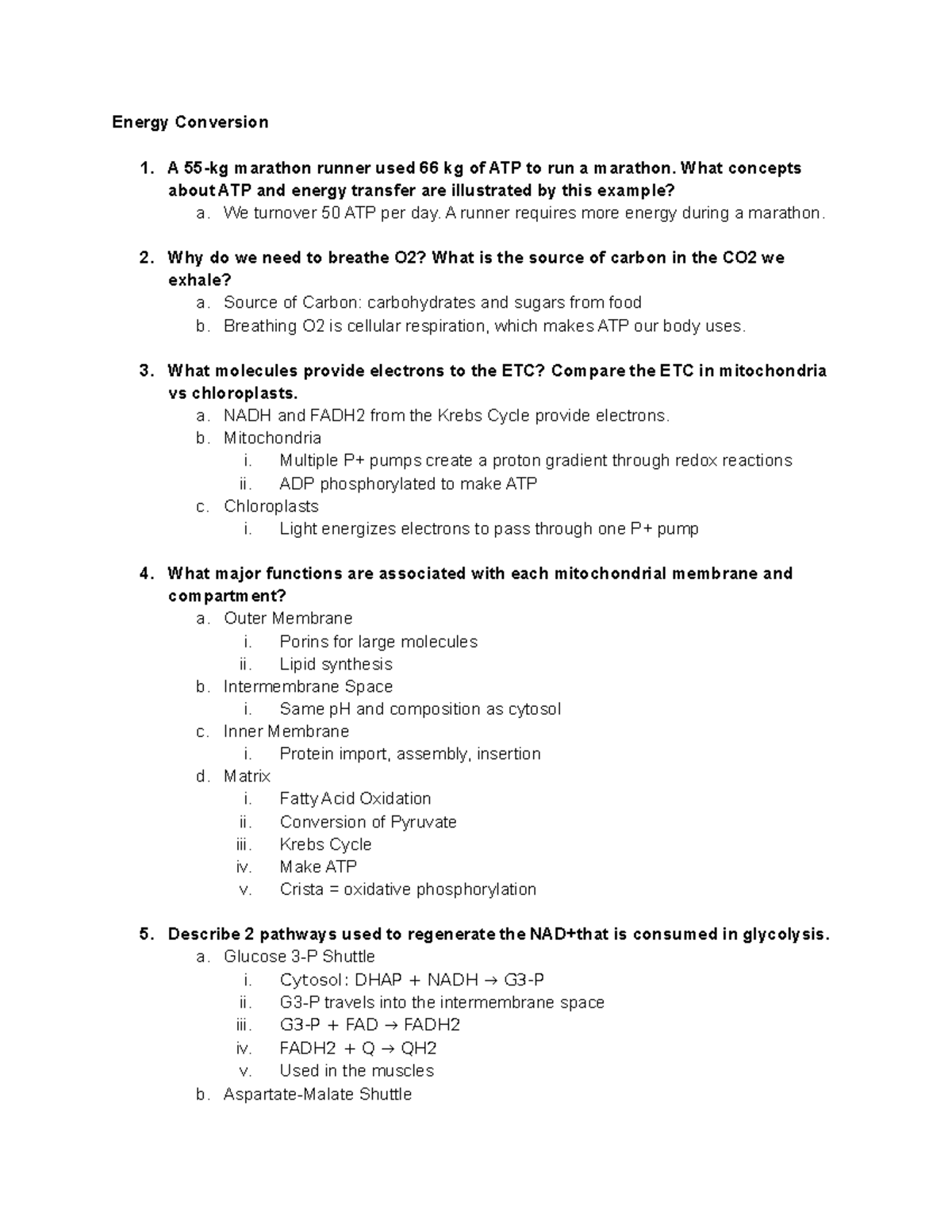 Biol 445 Study Exam 3 study guide - Energy Conversion 1. A 55-kg ...