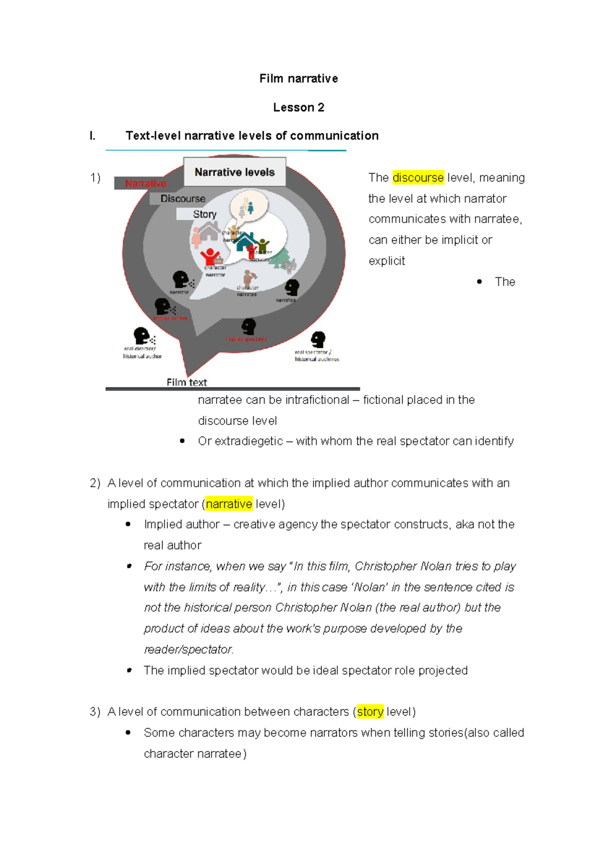 Week 3 Lesson 2 - Tema 2 - Film narrative Lesson 2 I. Text-level narrative levels of ...