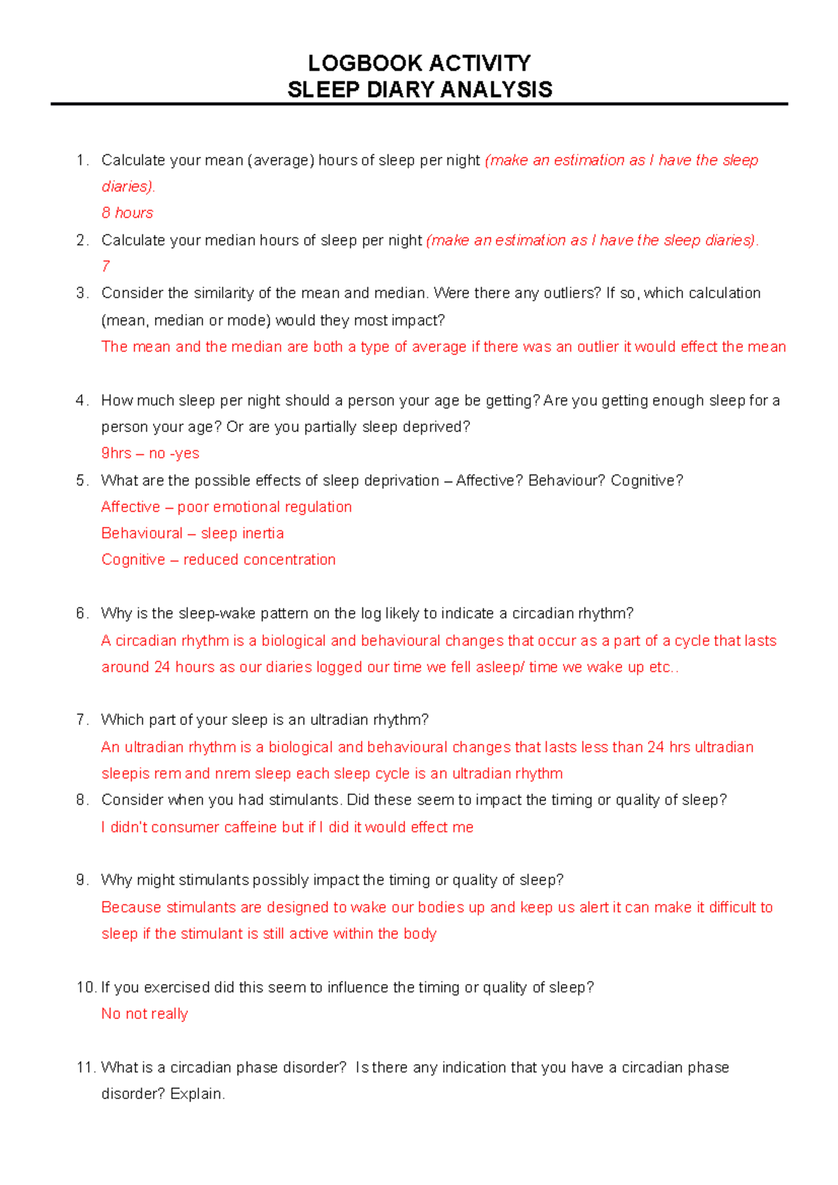 Logbook - Sleep Diary Analysis-2 - LOGBOOK ACTIVITY SLEEP DIARY ...