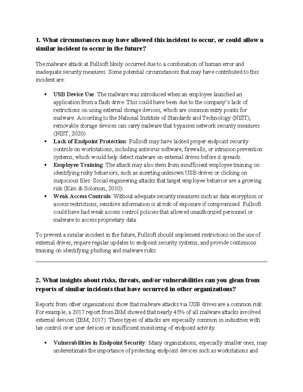 Cyber Sec Part 3 Work 1 What Circumstances May Have Allowed This Incident To Occur Or 