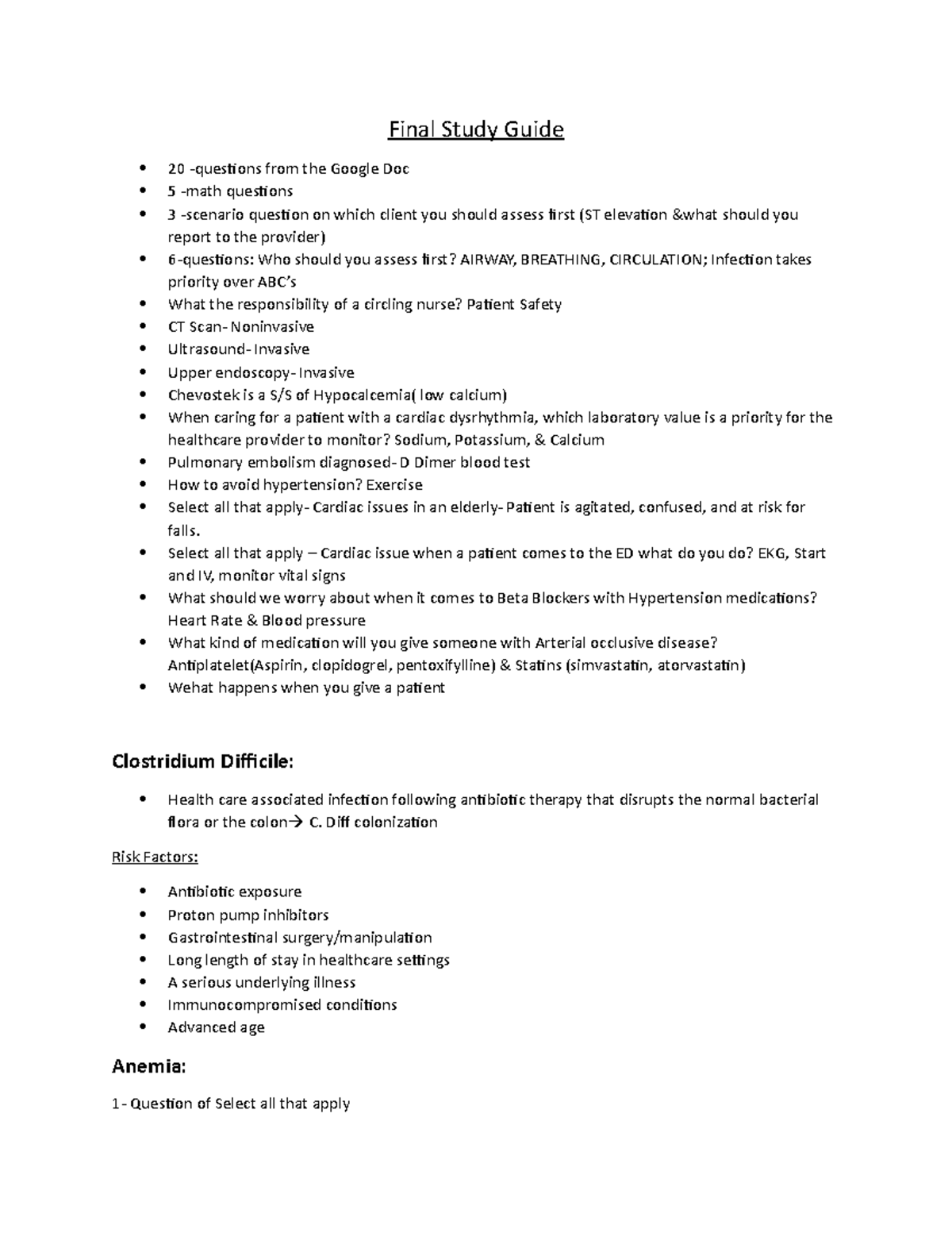 Final Study Guide - Final Study Guide 20 -questions from the Google Doc ...