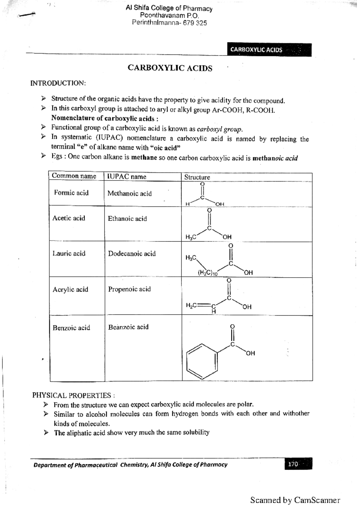 Carboxylic acid - Organic chemistry notes - Pharmacy - Studocu