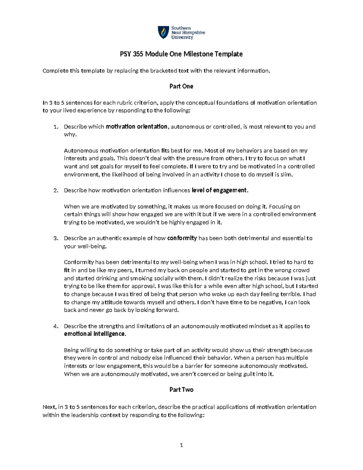 1-2 Module One Milestone PSY 355 - PSY 355 Module One Milestone ...