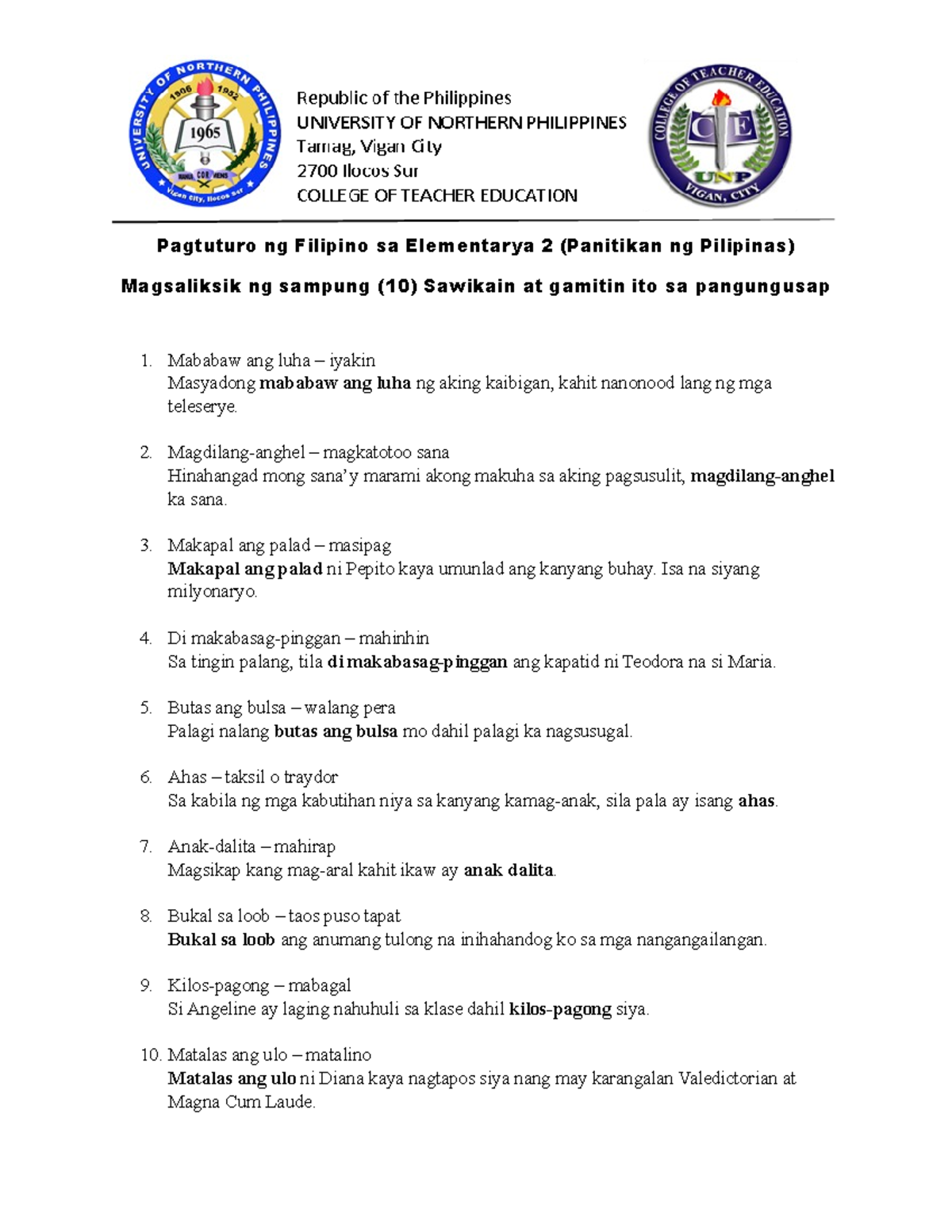 Sawikain - ACTIVITY SA PAGTUTURO NG FILIPINO SA ELEMENTARYA 2 ...