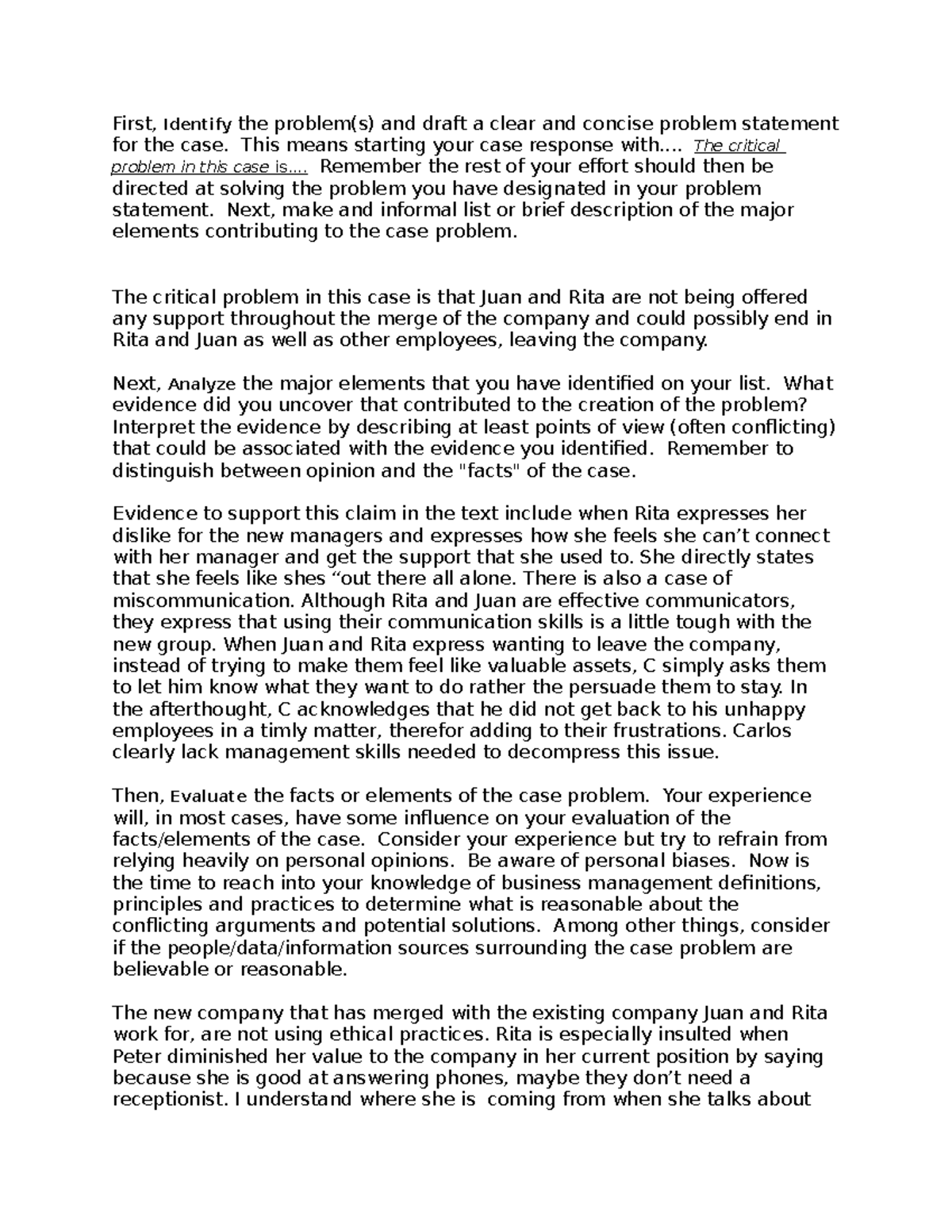 Case Studies - SUMMARY FOR CASE STUDY - First, Identify the problem(s ...