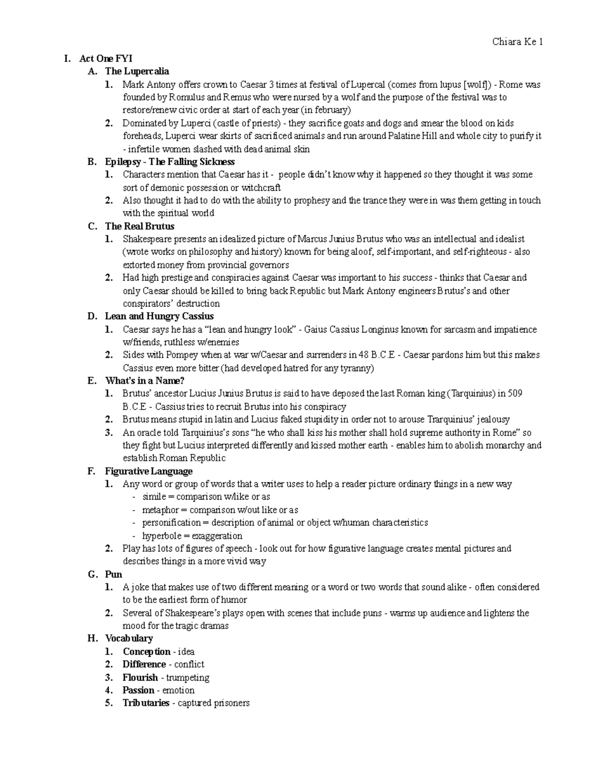 Julius Caesar - Play notes - I. Act One FYI A. The Lupercalia 1. Mark ...