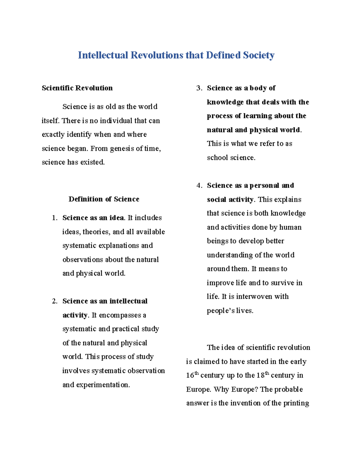 Intellectual Revolutions that Defined Society - Intellectual ...