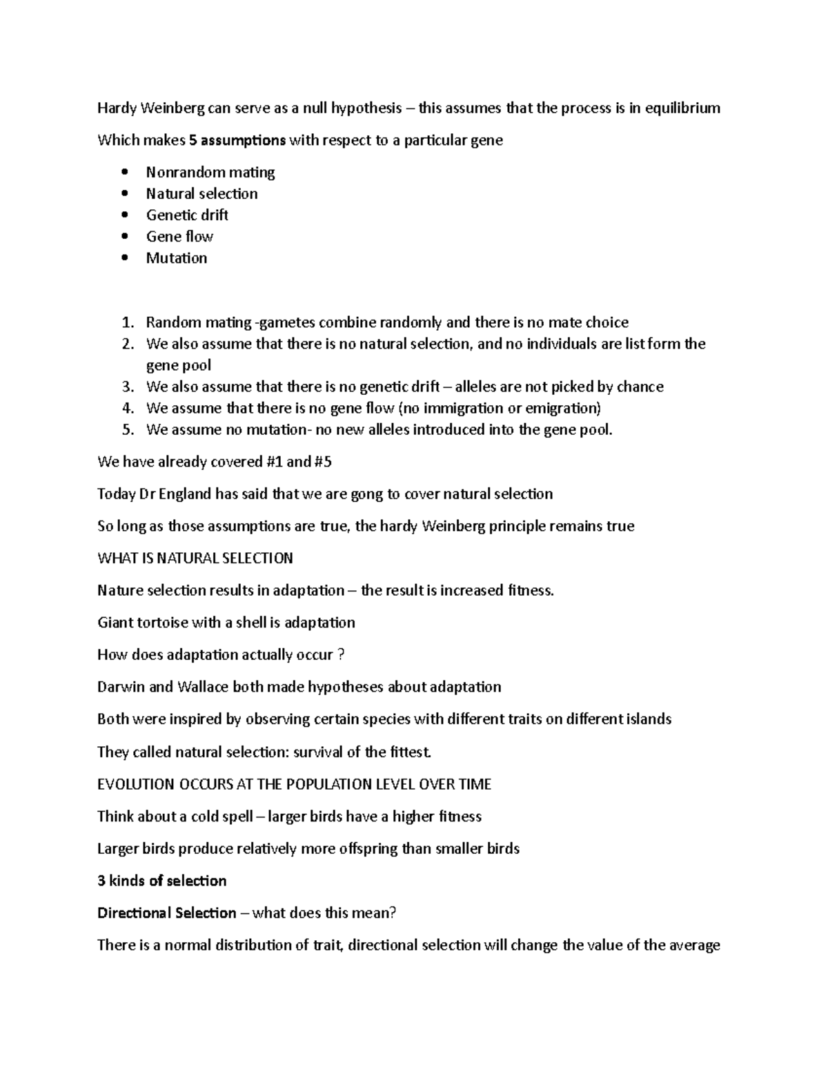 11-6-2020 Notes Natural Selection - Hardy Weinberg can serve as a null ...