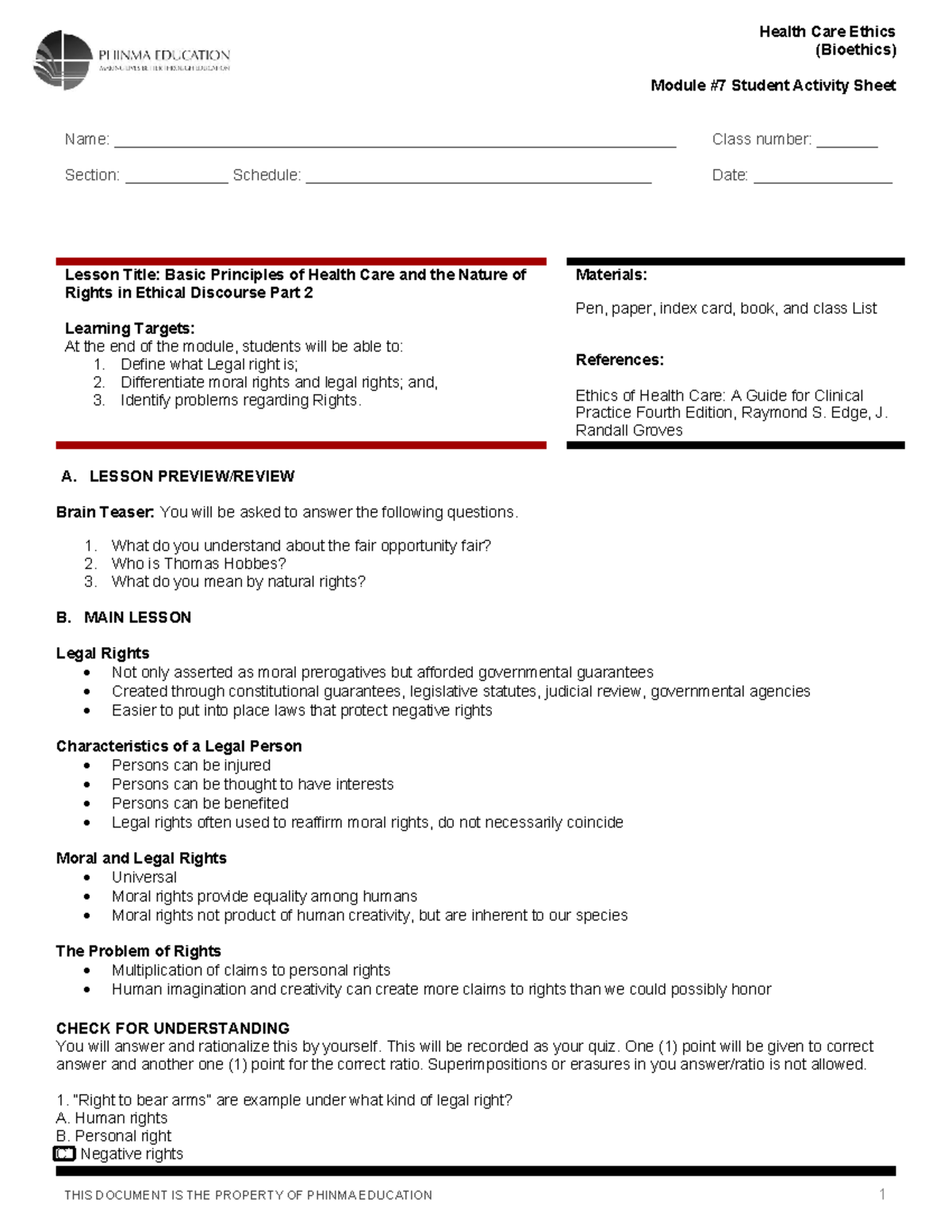 Bioethics Session 7 SAS - Health Care Ethics (Bioethics) Module #7 ...