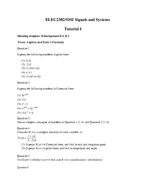 signals and systems Tutorial week 1 solutions detailed the unversity of sydney - ELEC2302 - Studocu