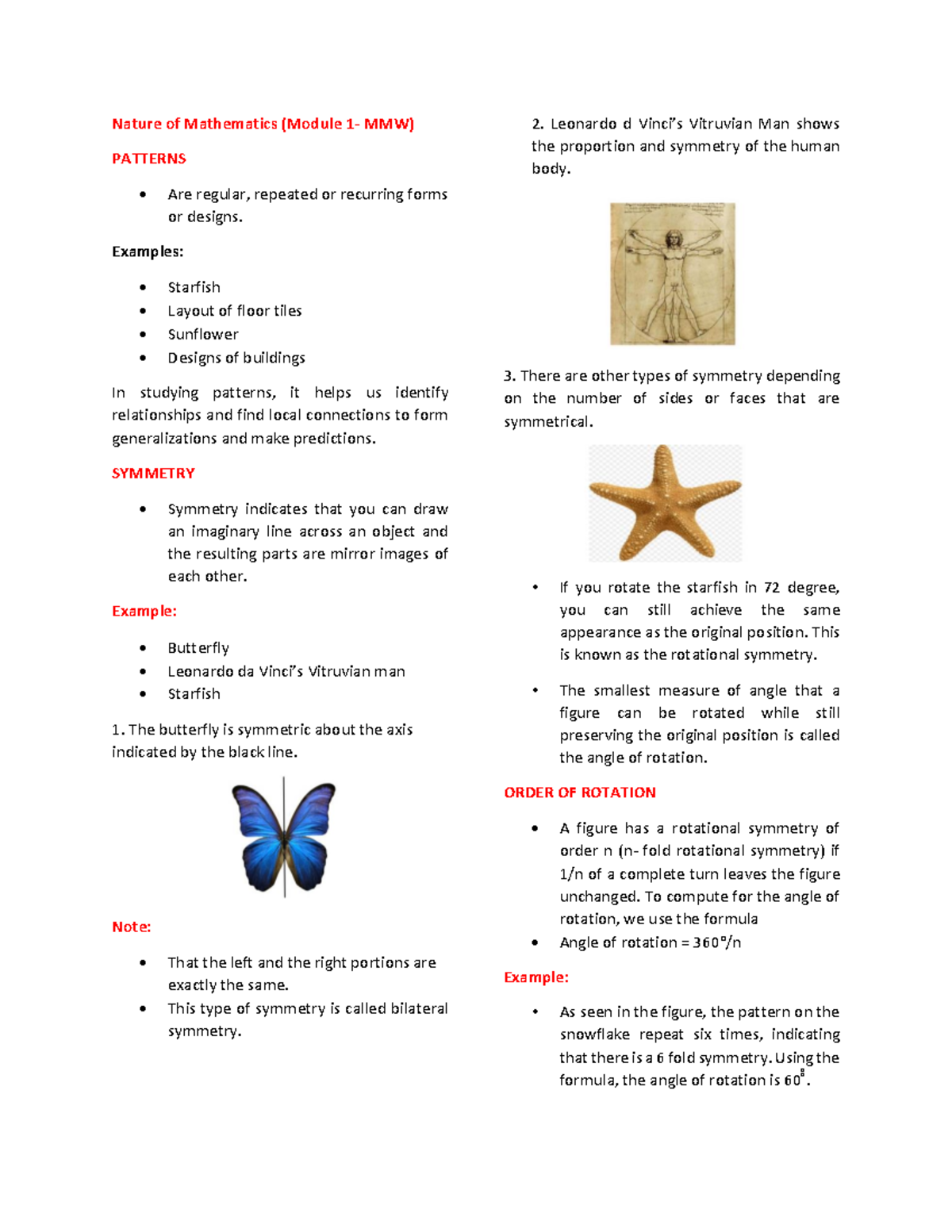 MMW-Reviewer - a Lecture - Nature of Mathematics (Module 1- MMW) PATTERNS Are regular, repeated ...