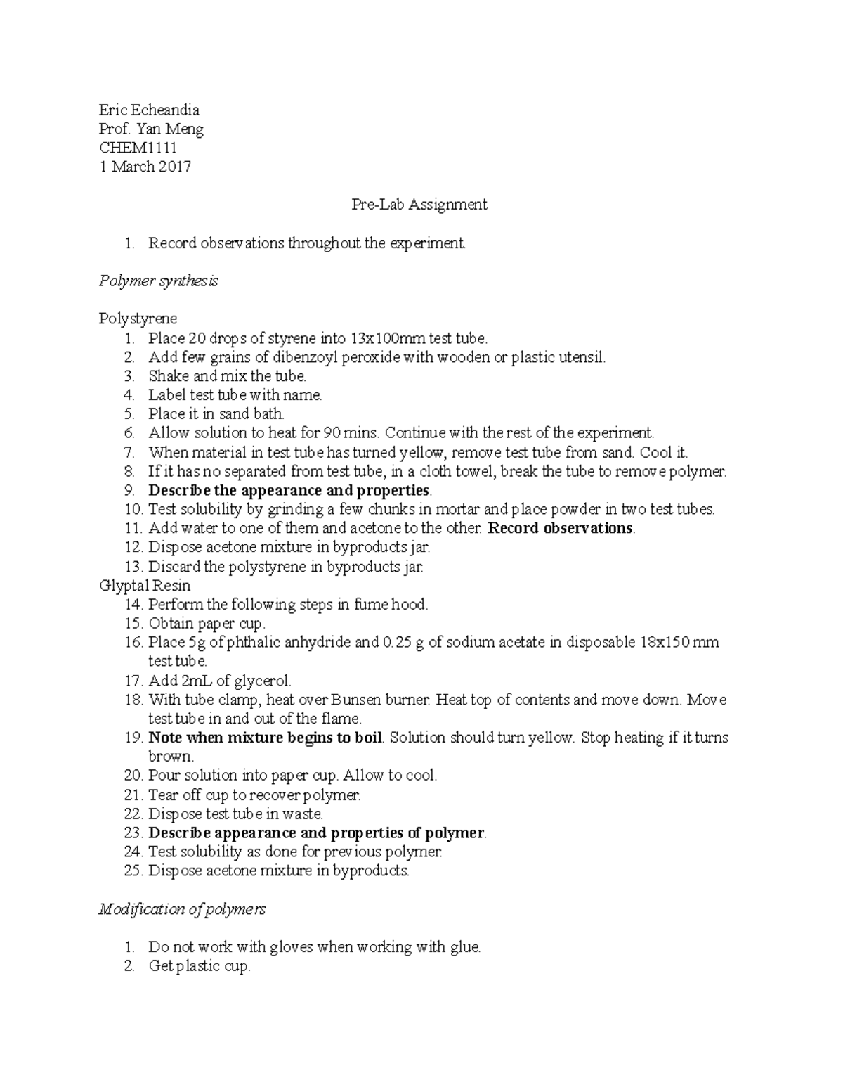 Pre Lab 2 - assignments - Eric Echeandia Prof. Yan Meng 1 March 2017 ...