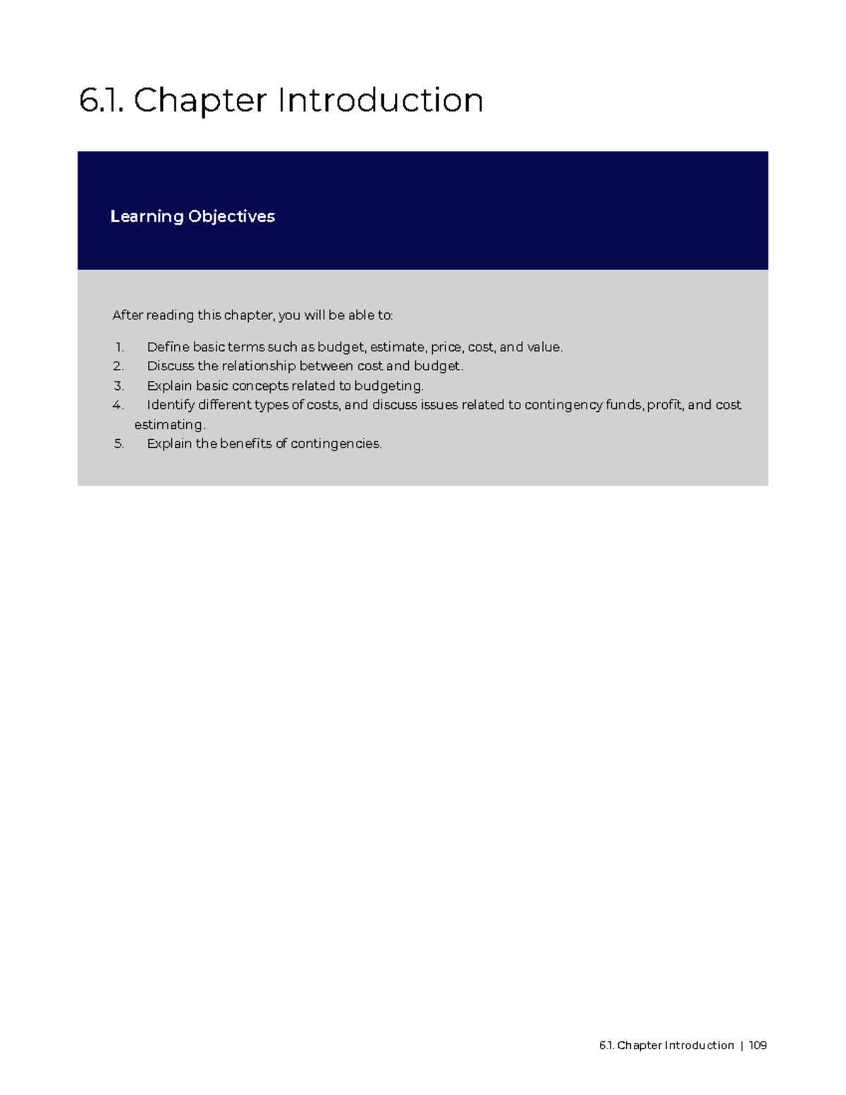 Project Management Lecture 8 - 6. Chapter Introduction Learning Objectives After reading this ...