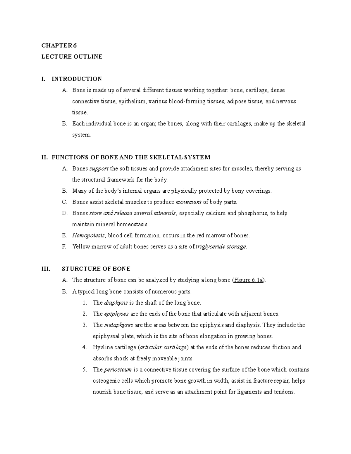Skeletal System- Function and Structure Review - CHAPTER 6 LECTURE ...