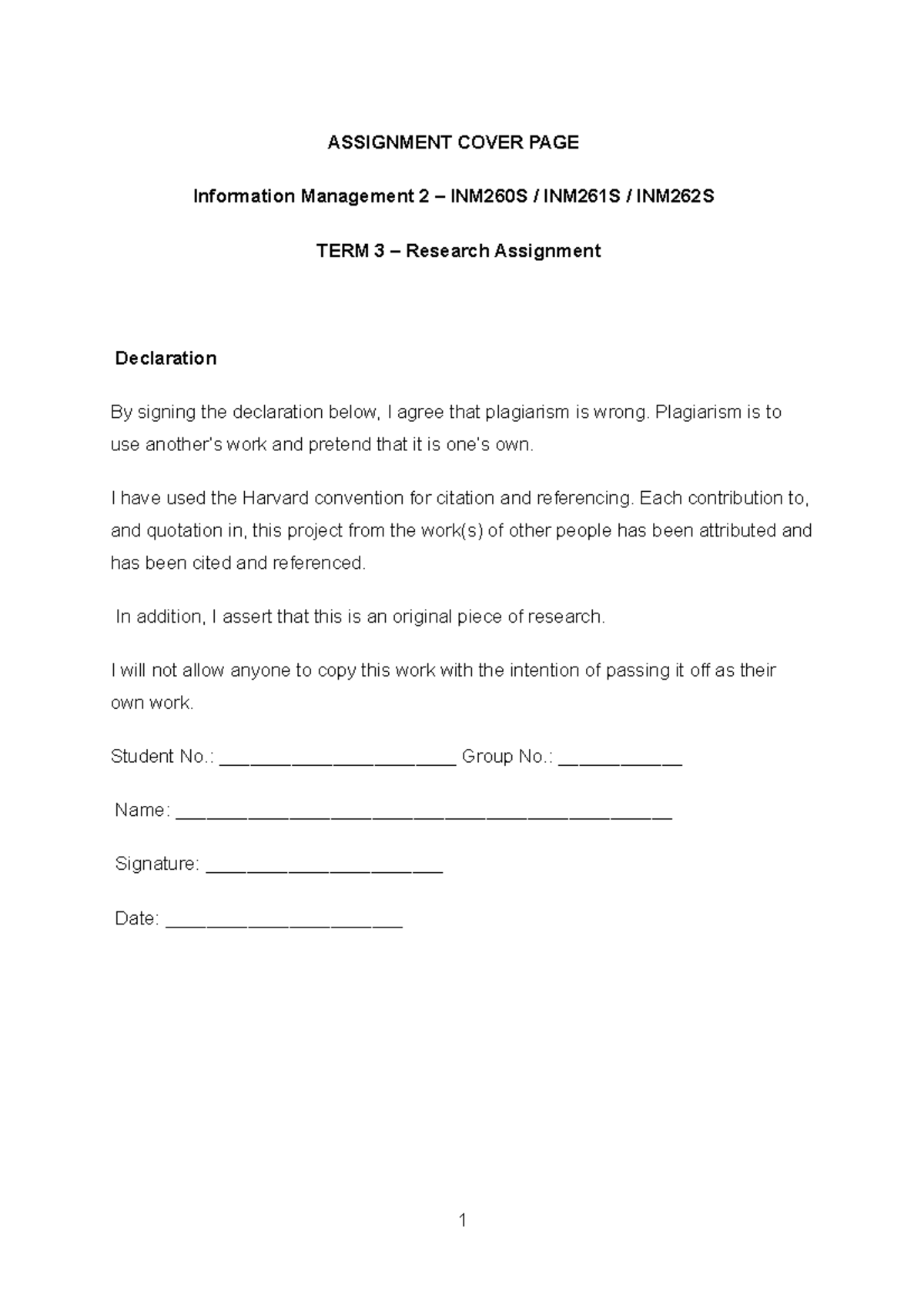 Research Project - ASSIGNMENT COVER PAGE Information Management 2 ...