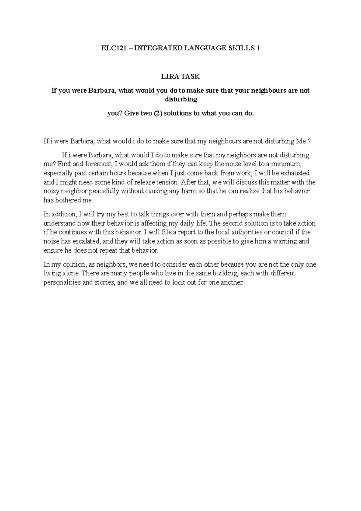 ELC121 ;IRA TASK - elc ira task barbara - ELC121 – INTEGRATED LANGUAGE ...