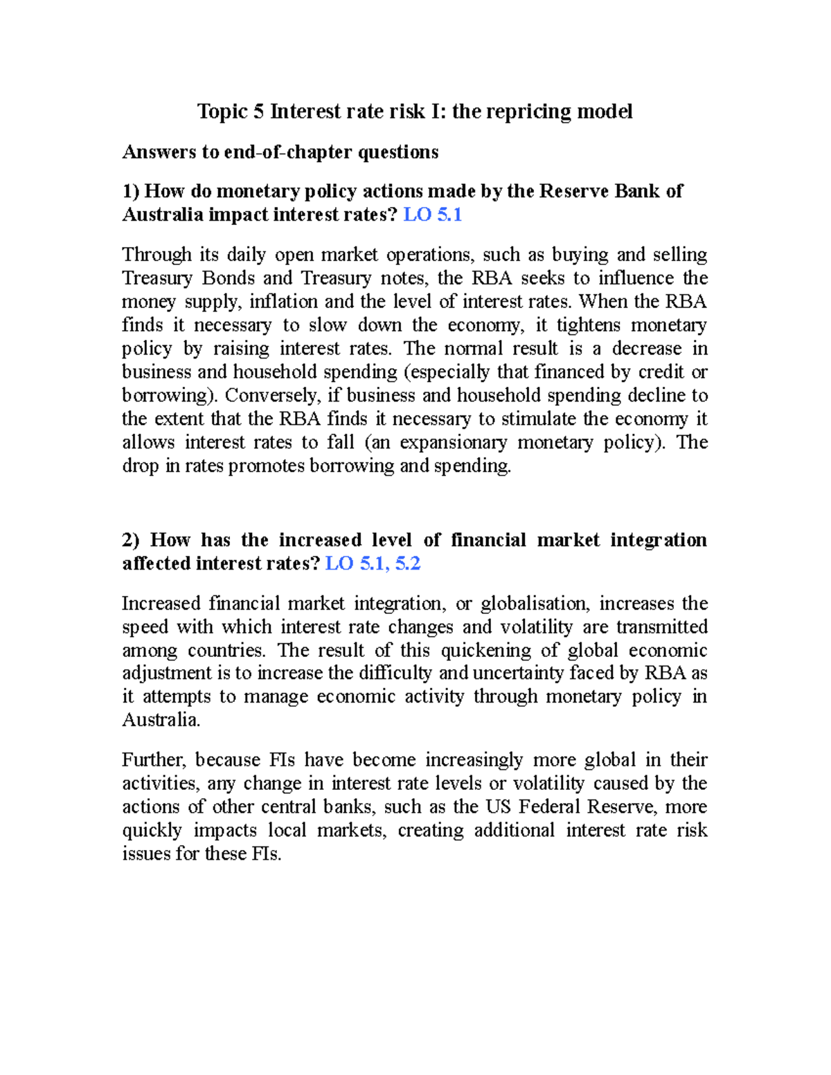 W3 - Q As 2 - W3 - Questions and answers tutorial questions and answers - Topic 5 Interest rate ...
