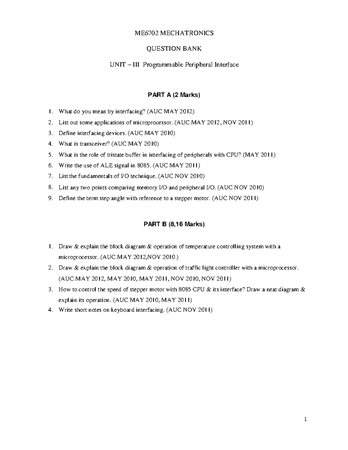 QB114723 - .......... - 1 ME6702 MECHATRONICS QUESTION BANK UNIT – III ...