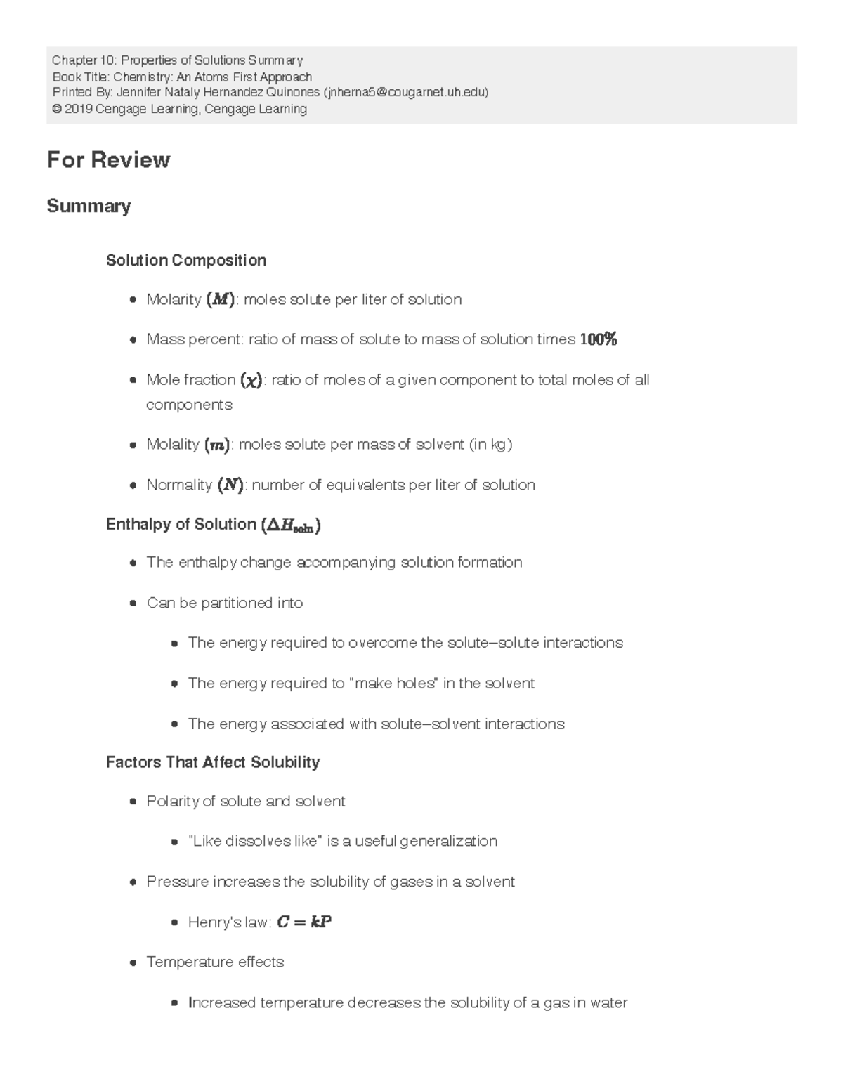 Chem 2- Solutions - Summary Fundamentals of Chemistry - Chapter 10 ...