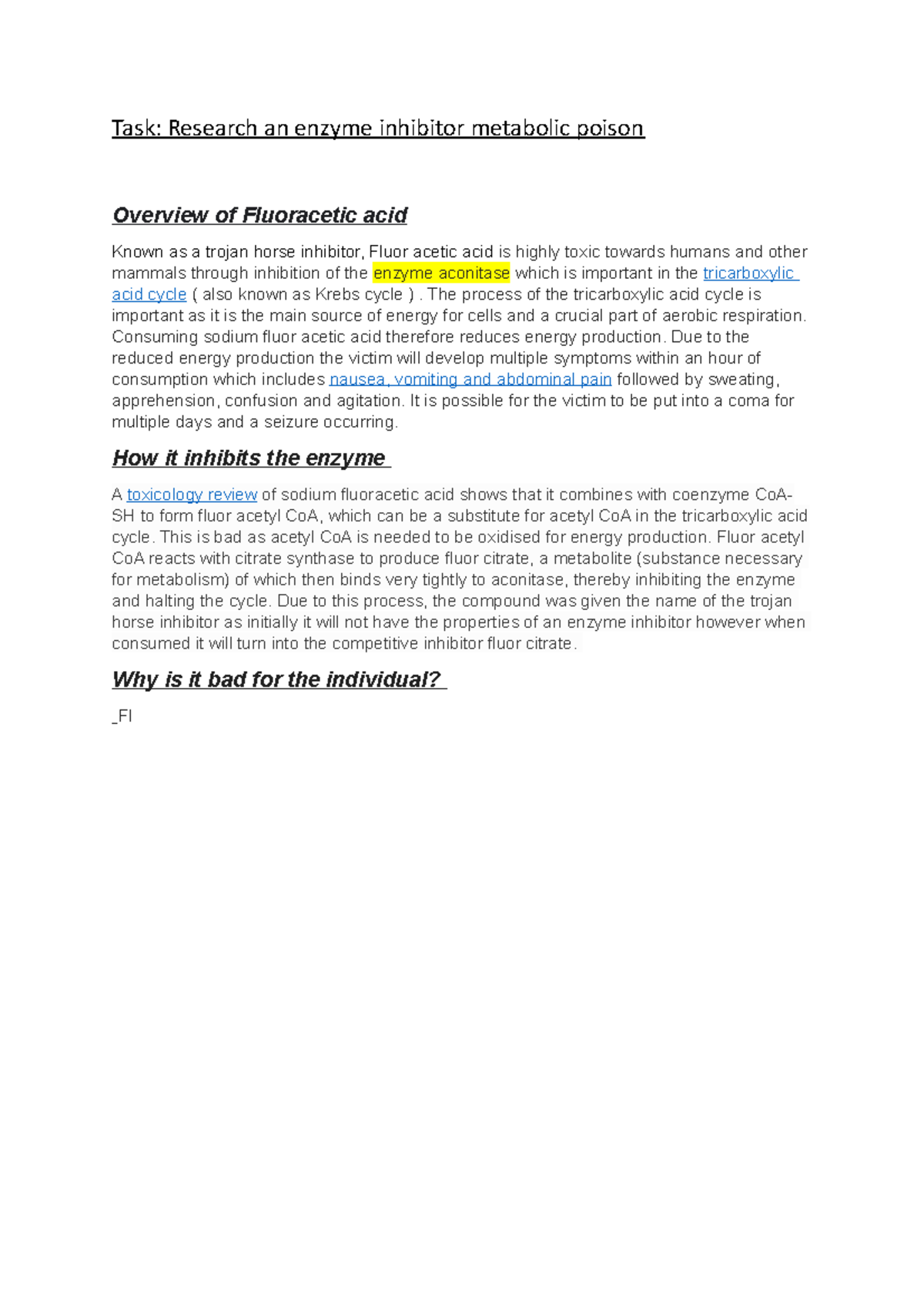 Enzyme inhibitor poison task . - Task: Research an enzyme inhibitor ...