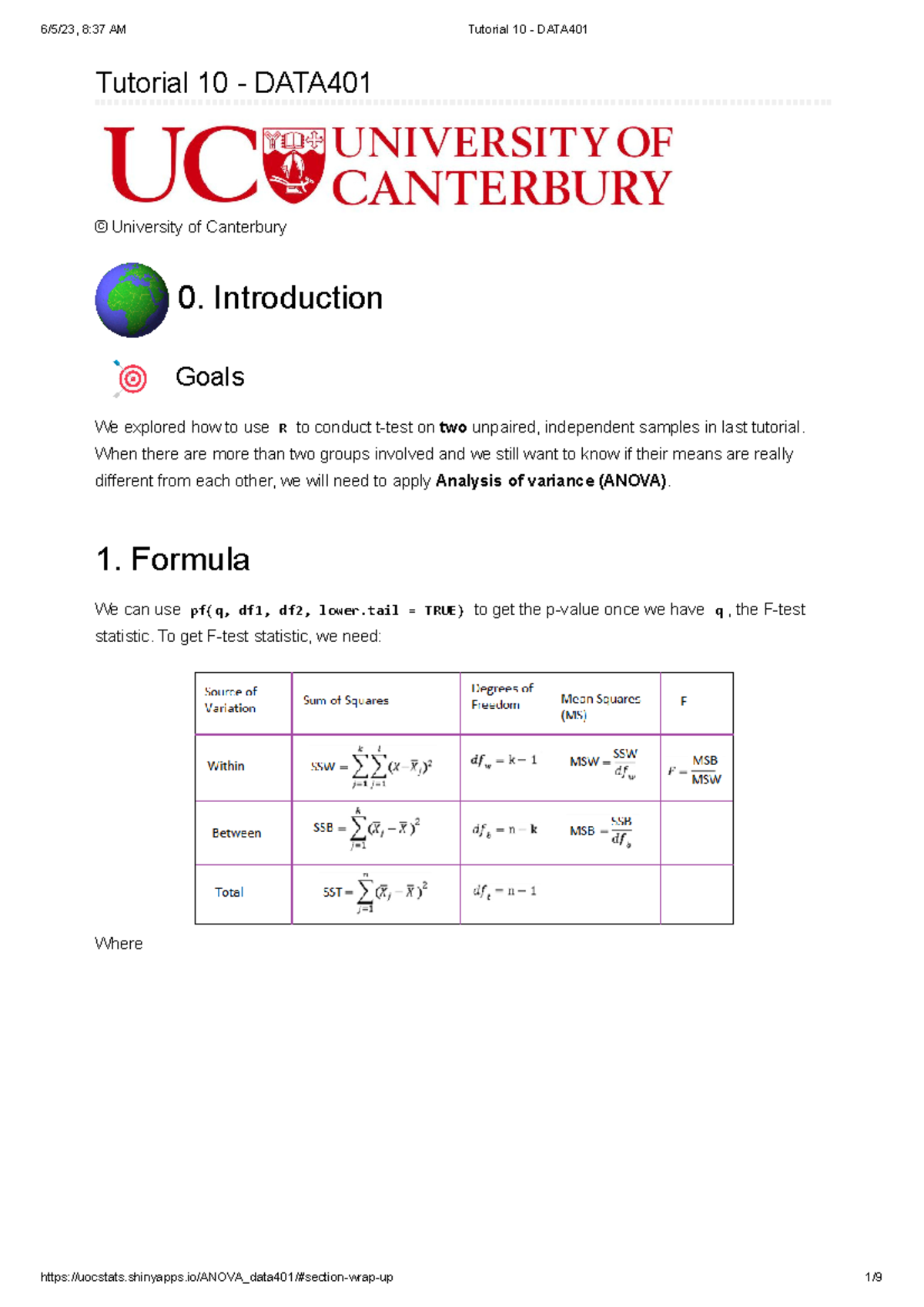 Tutorial 10 - DATA401 - Tutorial 10 - DATA © University of Canterbury 0 ...