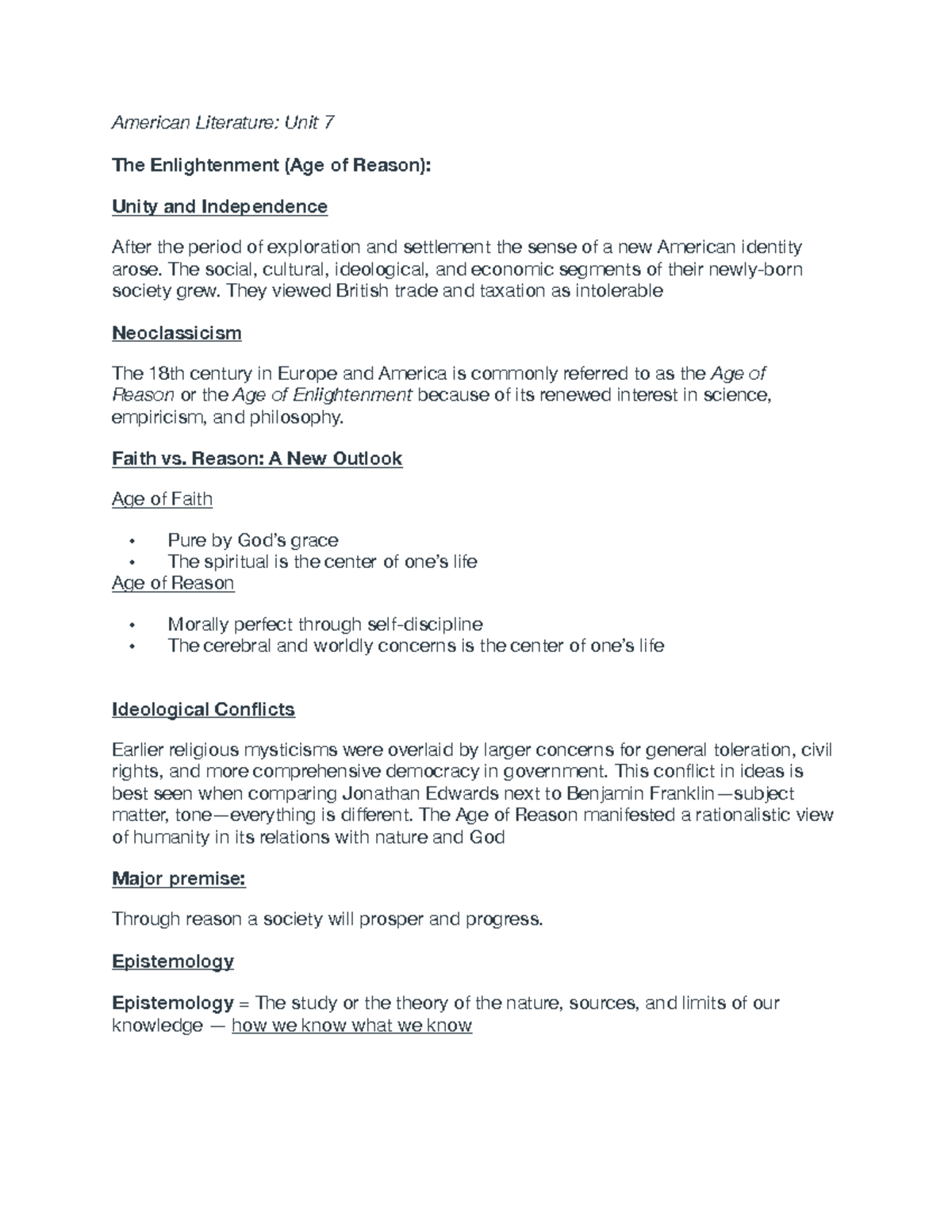 Am lit 7 - Age of Reason American Literature Class Notes - American ...