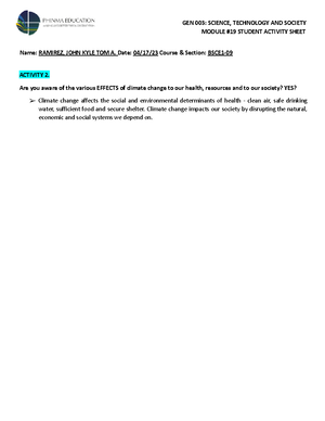 GEN 003 SAS 14cscdsvsd - GEN 003: SCIENCE, TECHNOLOGY AND SOCIETY MODULE #14 STUDENT ACTIVITY ...