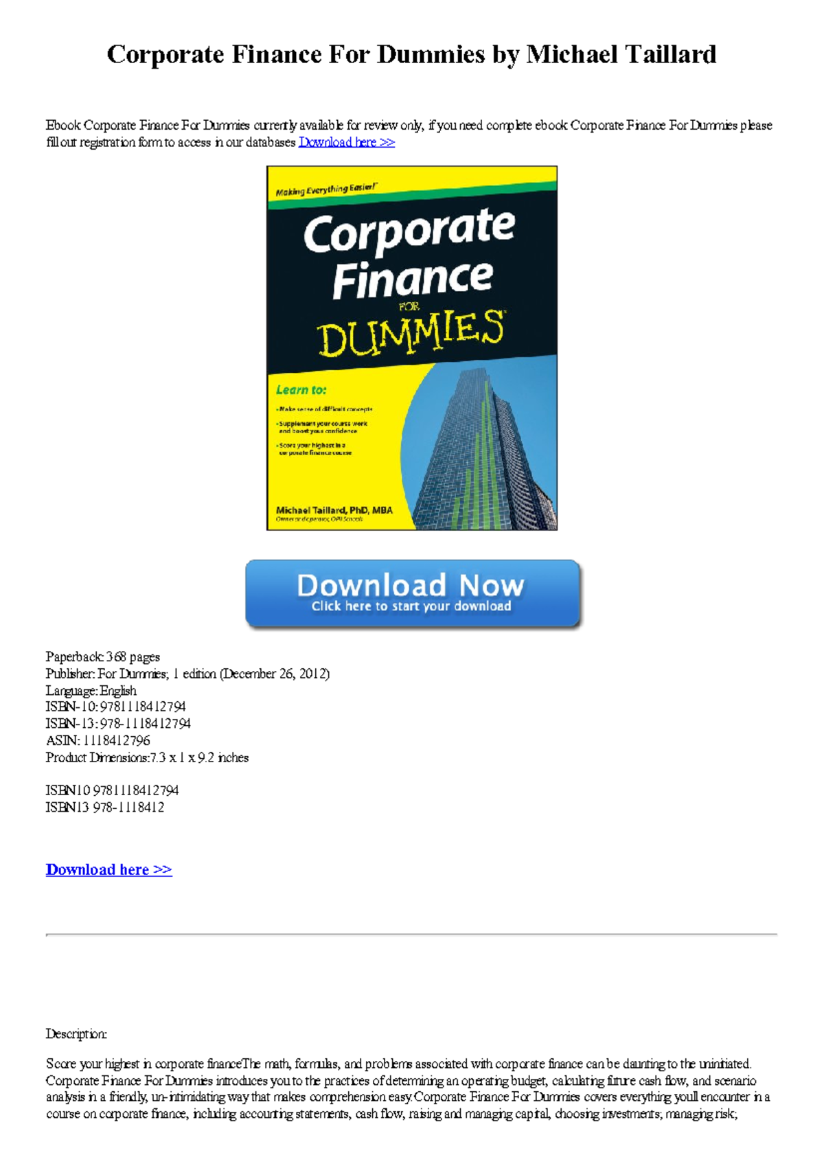 445395556 corporate finance for dummies 1 - Corporate Finance For ...