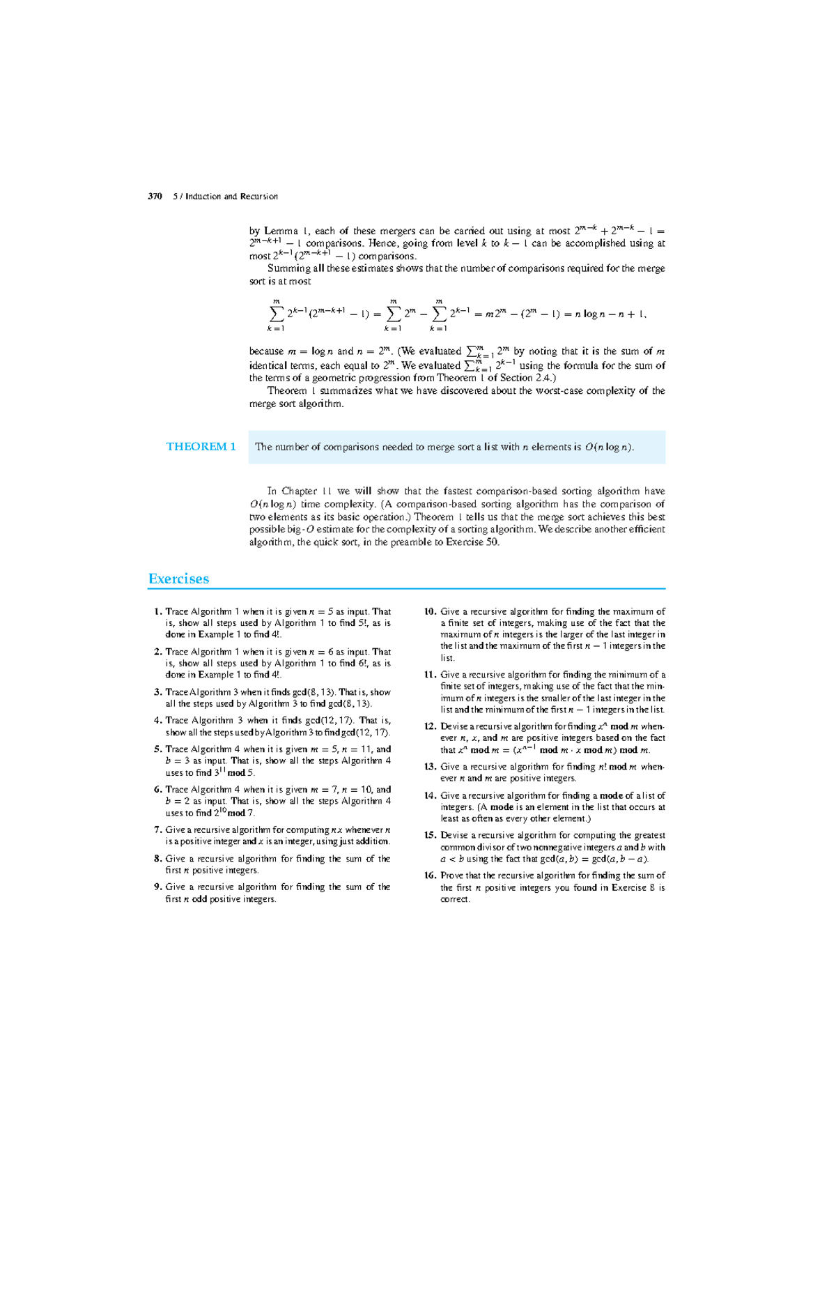 Exercise Recursive Algorithms - 370 5 / Induction and Recursion by Lemma 1, each of these ...