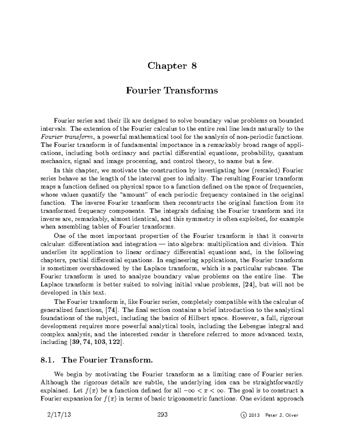 Fourier T 13411 Maths Chapter 8 Fourier Transforms Fourier Series And Their Ilk Are Designed