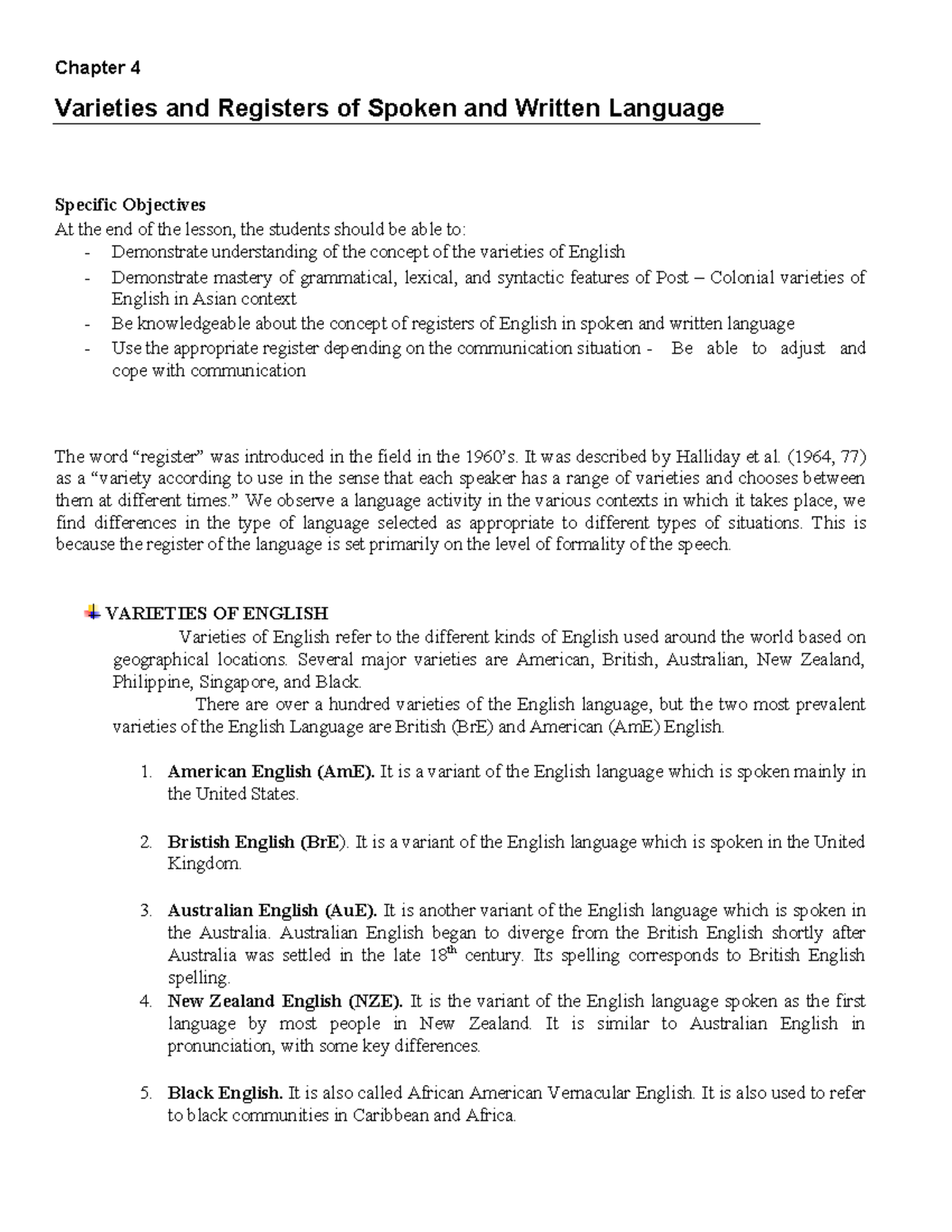 Chapter-4 - It's about variety of English - Chapter 4 Varieties and ...