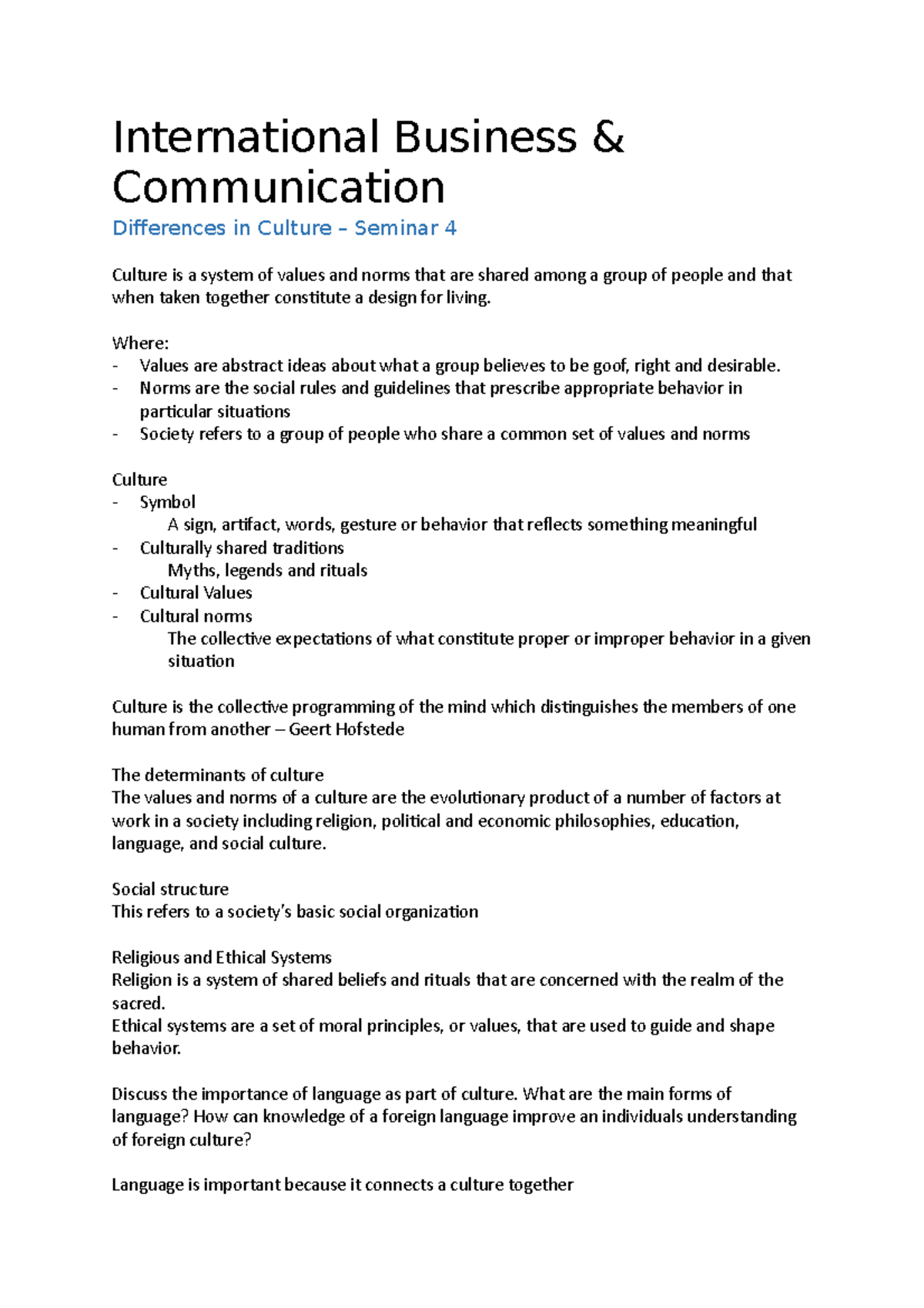 Seminar 4 - International Business & Communication Differences in ...