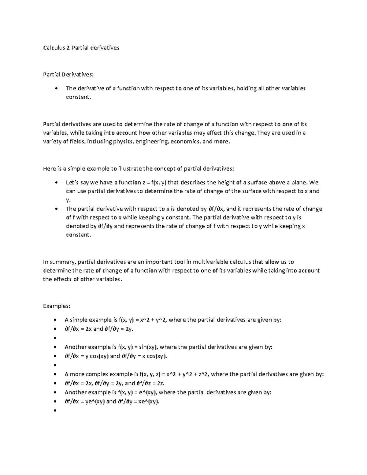 Calculus 2 Partial derivatives - Calculus 2 Partial derivatives Partial ...