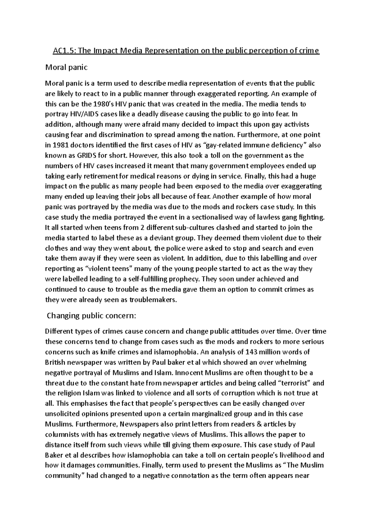 AC1.5 Media REP - Ac1. 5 course work - AC1: The Impact Media Representation on the public ...