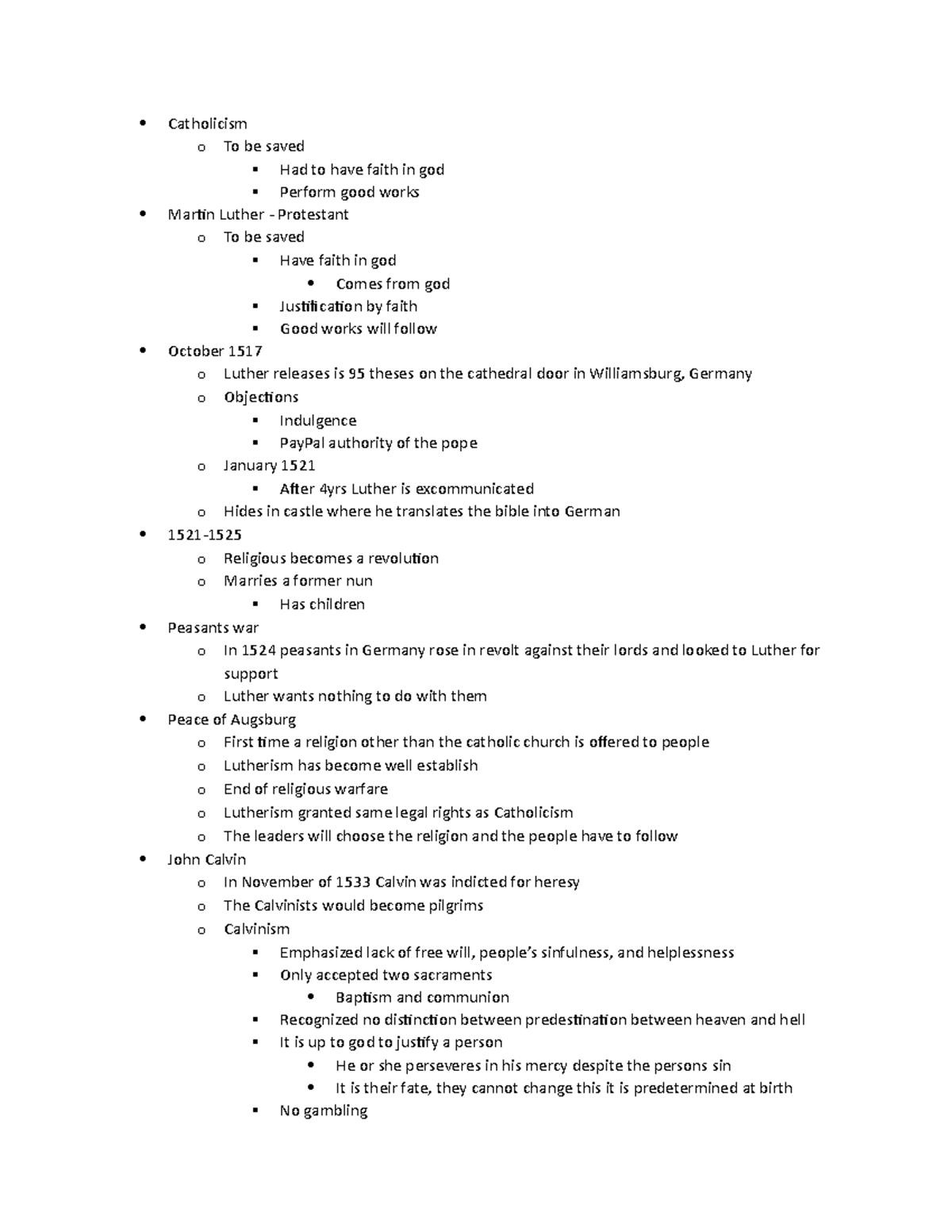 Protestant Revolution - Catholicism o To be saved Had to have faith in ...