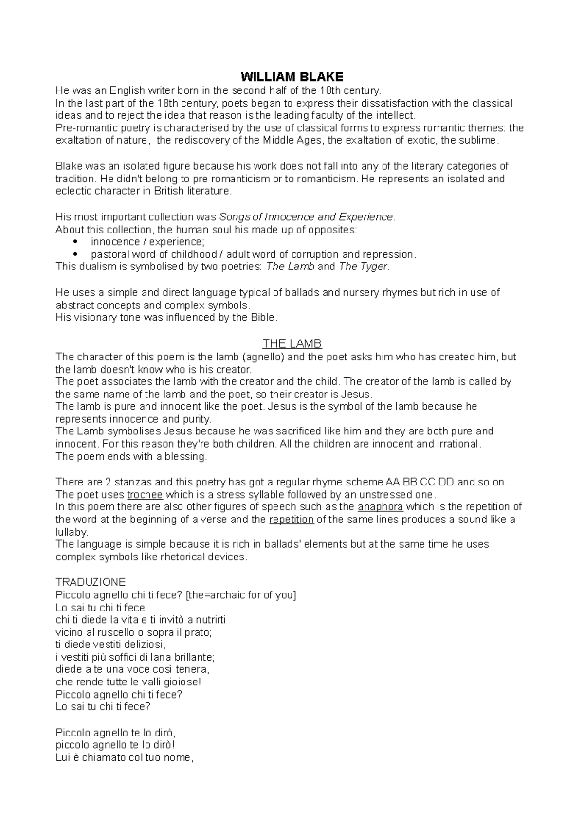 William Blake - analysis of The Lamb and The Tyger - WILLIAM BLAKE He ...