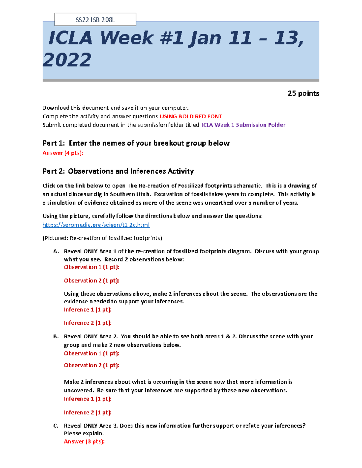 ICLA Week 1 Jan 11-13 2022 - ICLA Week #1 Jan 11 – 13, 2022 25 points ...