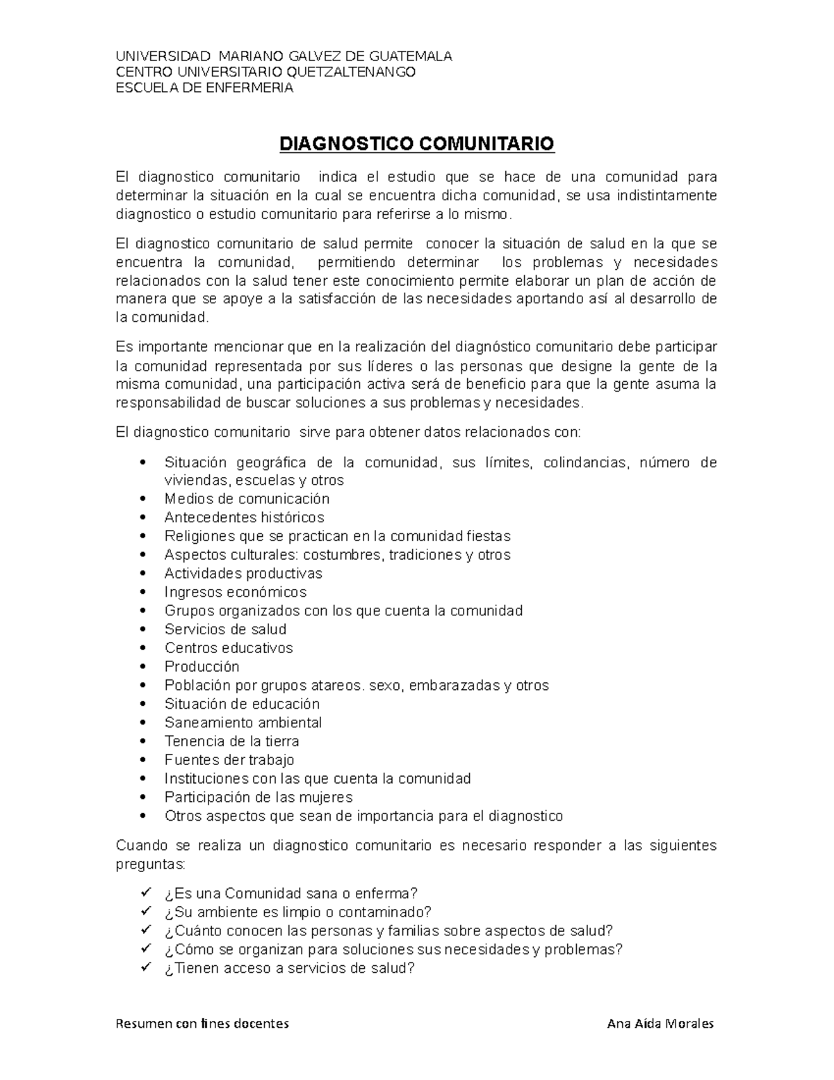 Diagnostico Comunitario 2019 - CENTRO UNIVERSITARIO QUETZALTENANGO ESCUELA DE ENFERMERIA ...