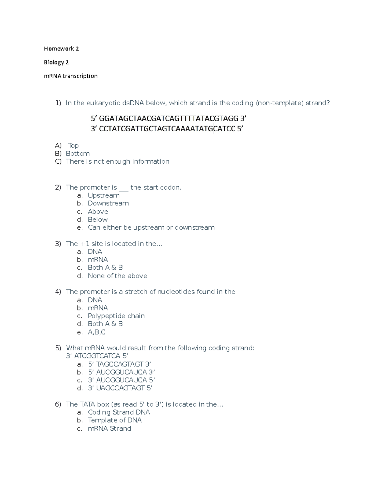 Homework 2 m RNA Transcription - Homework 2 Biology 2 mRNA ...
