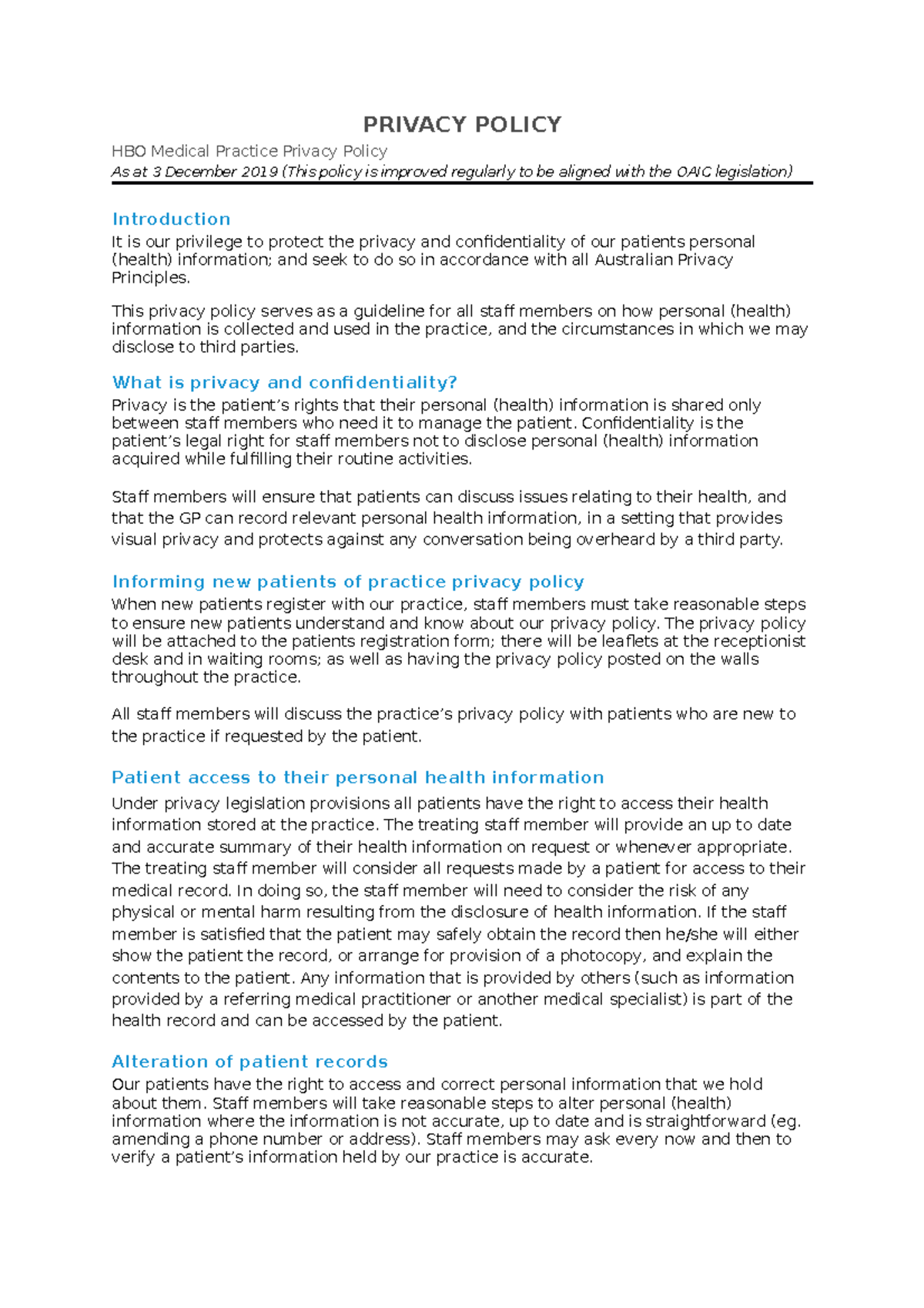 CHCLEG 003 – Assignment 1 Task 1 - Case Scenario - PRIVACY POLICY HBO ...